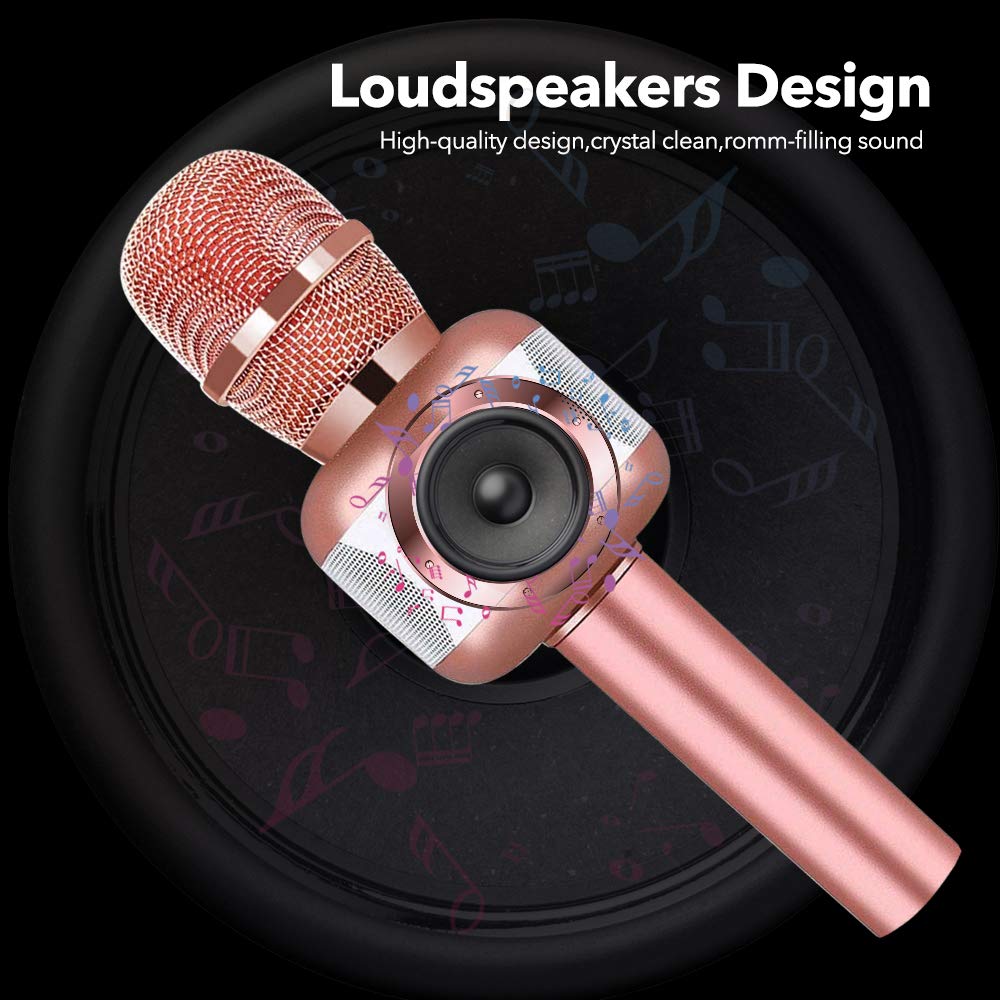 LEERON Microphone for Kids, Kids Microphone Adults Wireless Microphone Speaker, Fun Toy Microphone for Girls Boys,Portable Rechargeable Bluetooth Microphone for Home KTV, Birthday Party Decorations