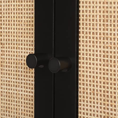 wirrytor 2 Sets of Storage Cabinet with Handmade Rattan Decorated Doors, Rattan Sideboard Buffet Cabinet with Storage for Living Room, Dining Room, Entryway, Kitchen, Black