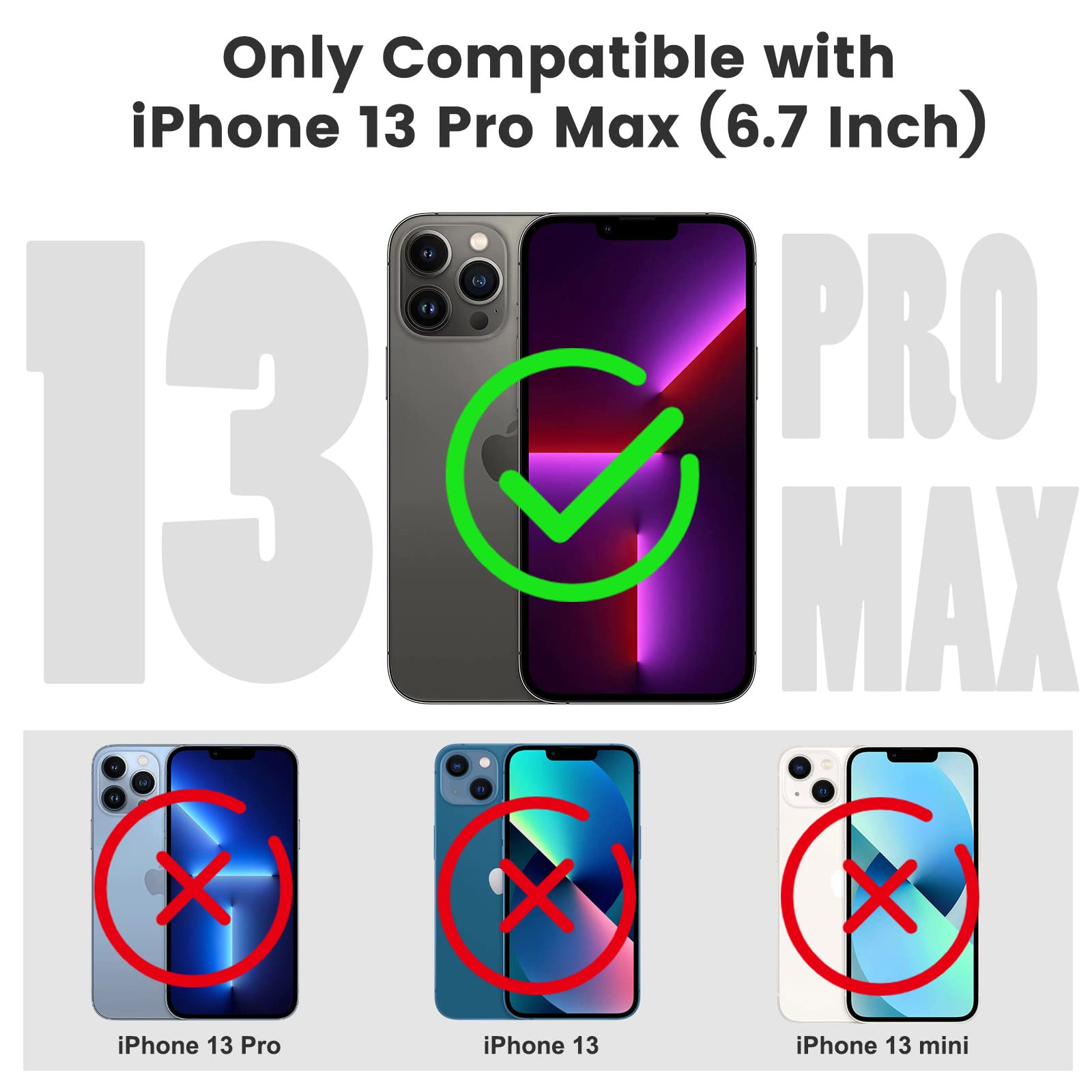 Saupsitnz iPhone 13 Pro Max Waterproof Case, Built-in Screen Protector, Dust-Proof, Shockproof, Full Body Protection, 6.7" 2021- Black