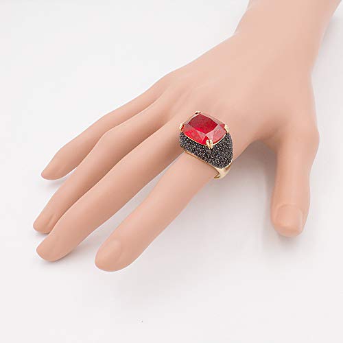 Luxury Square Ruby Black Cocktail Fashion Trendy Ring Size 6-12 Cubic Zirconia Jewelry For Women (Red, 6)