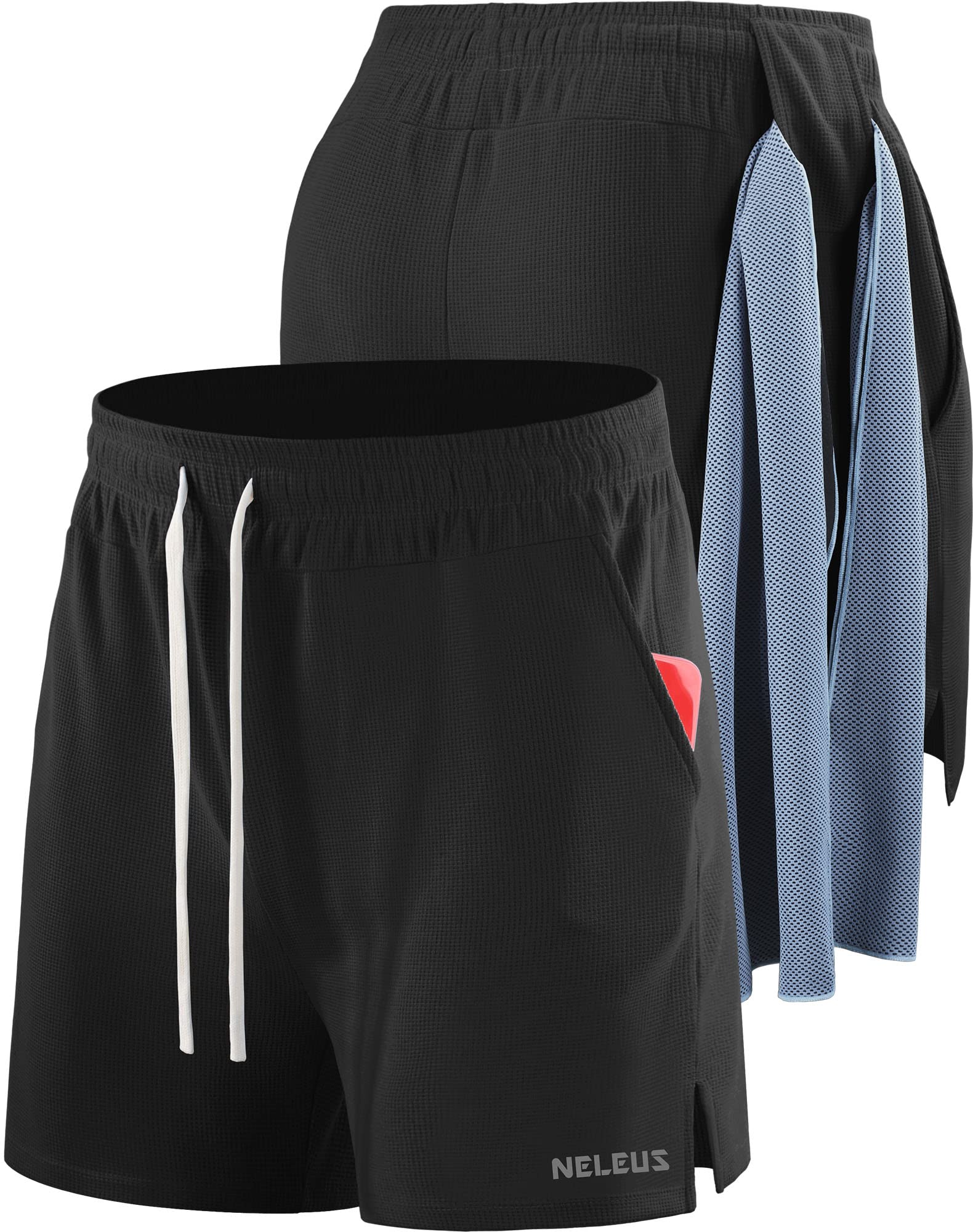 NELEUS Men's 7 inch Running Shorts Athletic Gym Workout Shorts with Pockets,6001,3 Pack,Black/Grey/Navy Blue,2XL