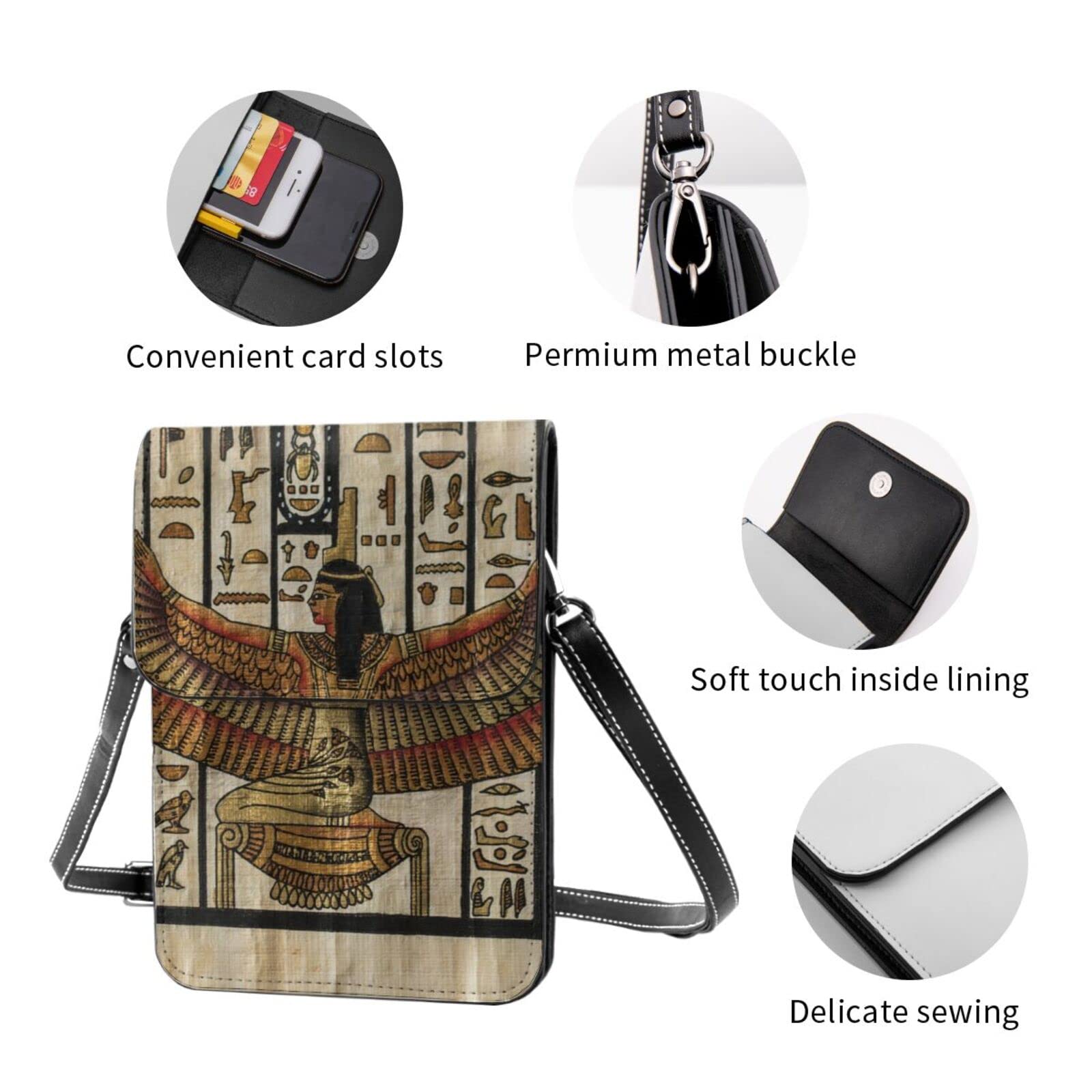 Small Crossbody Cell Phone Purses For Women Egyptian Antique Hieroglyphs Leather Shoulder Bags