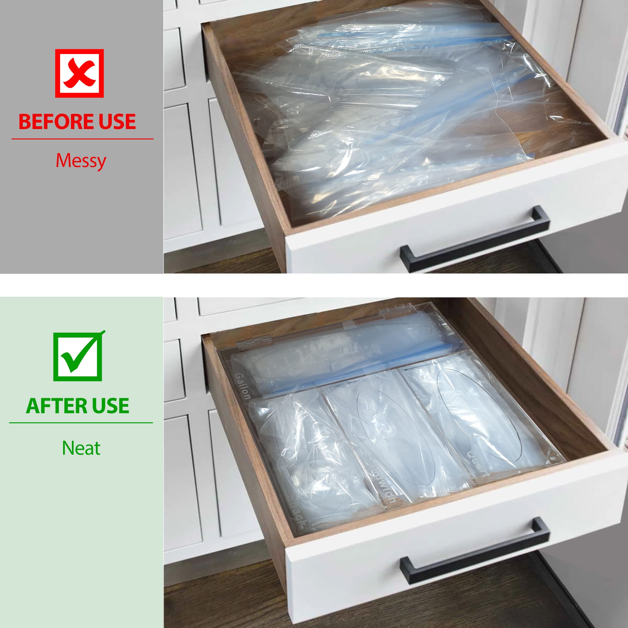 Plastic Bag Holder for Kitchen Organization – Storage Bags Acrylic Organizers Quart, Gallon, Snack, Sandwich Clear Wall Organizer Food Easy Refill System(clear), 11.8 x 11.8 3.03 inches