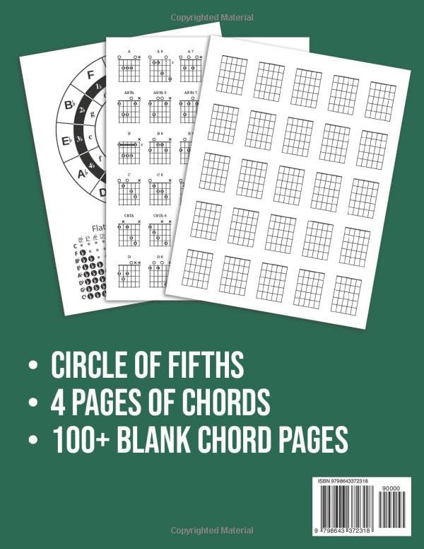 Left Handed Guitar Chord Diagrams Notebook: 100+ Blank Guitar Chord Writing Paper with Chord Fingering Chart Cheat Sheets and Circle of Fifths