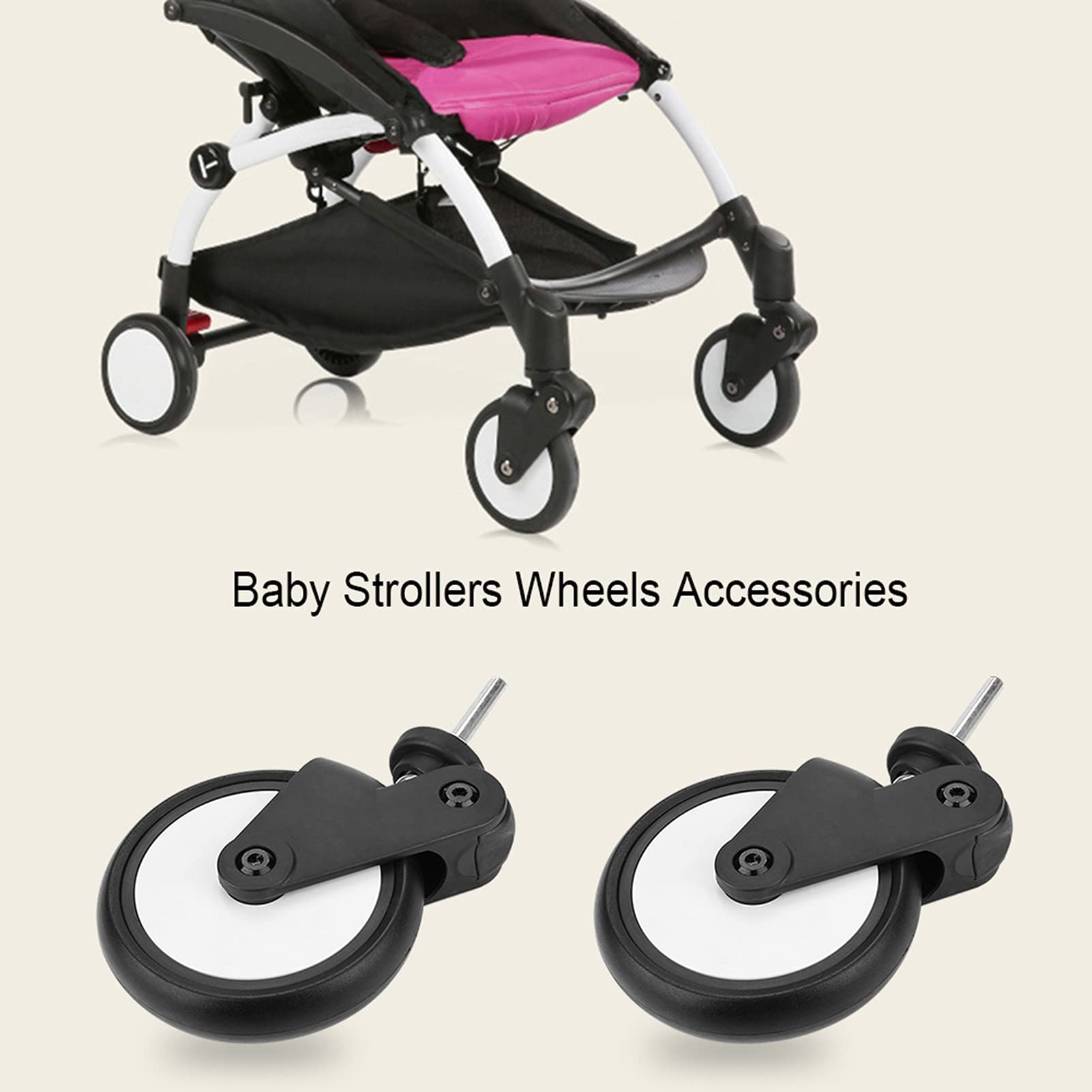 Stroller Wheels Replacement, Baby Duet Strollers Front Back Wheel 360 Degree Rotation Universal Jogger Caster Set Rubber Tire Tube Accessories Kids Carriage for Wheelchairs Rollators Walkers 1 Pair
