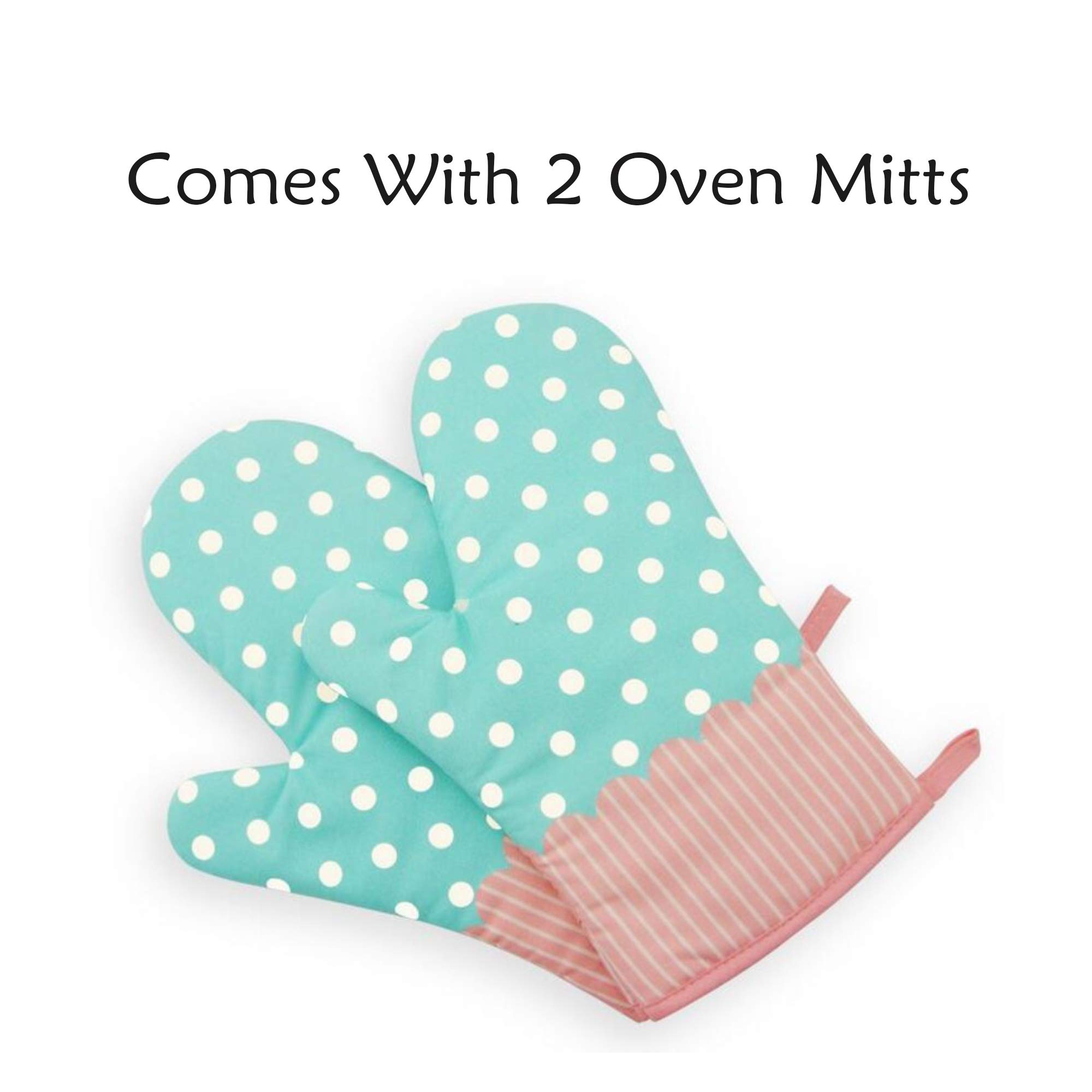 Set of Two Oven Mitts | Heat Resistant Cotton Kitchen Pot Holder [Decorative Kitchen Oven Mitt] Oven Glove | Kitchen Mitts (Dotted Blue)