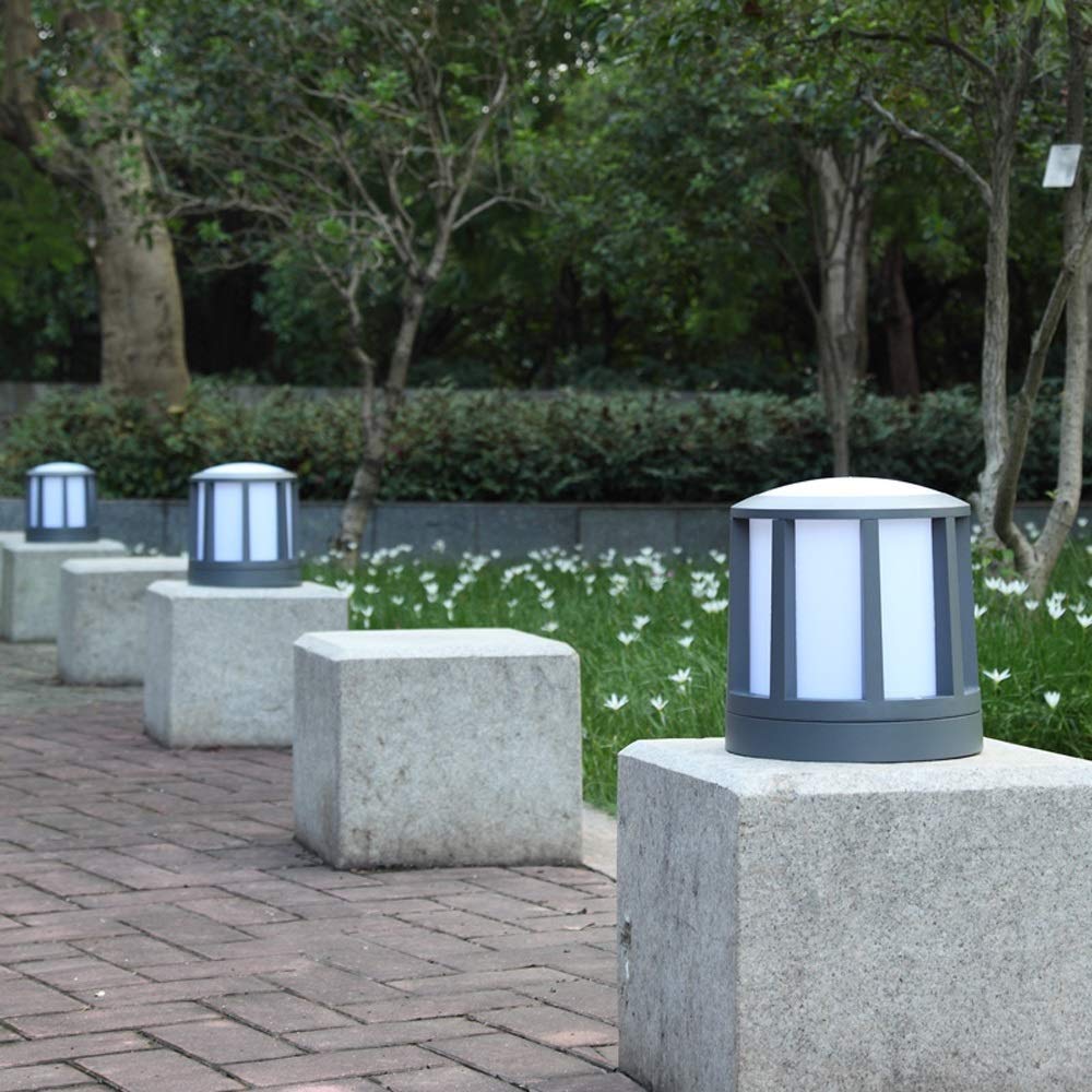 Liunce Oval Metal Aluminum Column Lights Grey Creative Waterproof Outdoor Pillar Lamps Courtyard Garden Street Park Home Villa Community Lighting Decorative Post Lights E27 Edison
