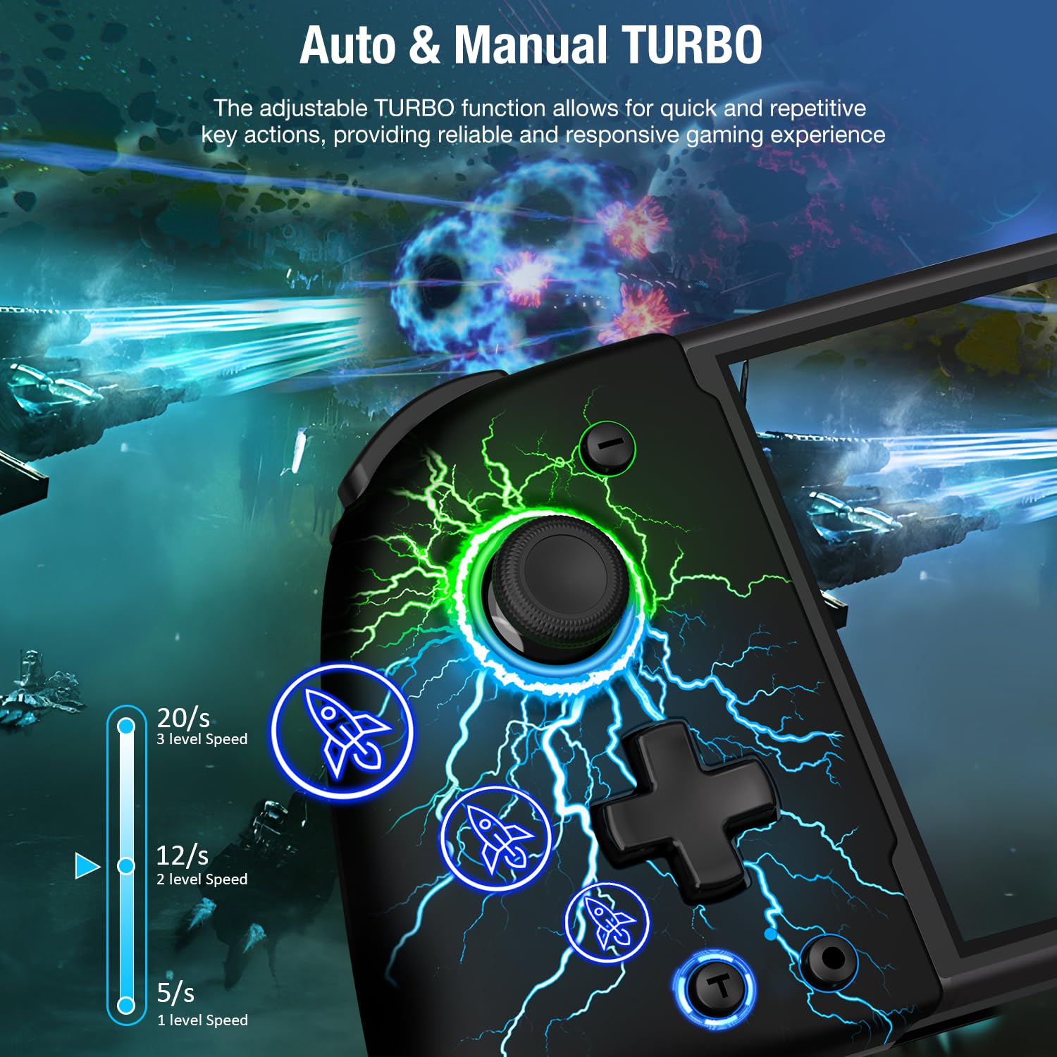 Switch Controller, Pro Switch Controller Compatible with Switch Controller/OLED/Lite, Wireless Switch Controller with RGB Light for PC/iOS/Android, Auto-Cycle Macro Programming, Wakeup, TURBO