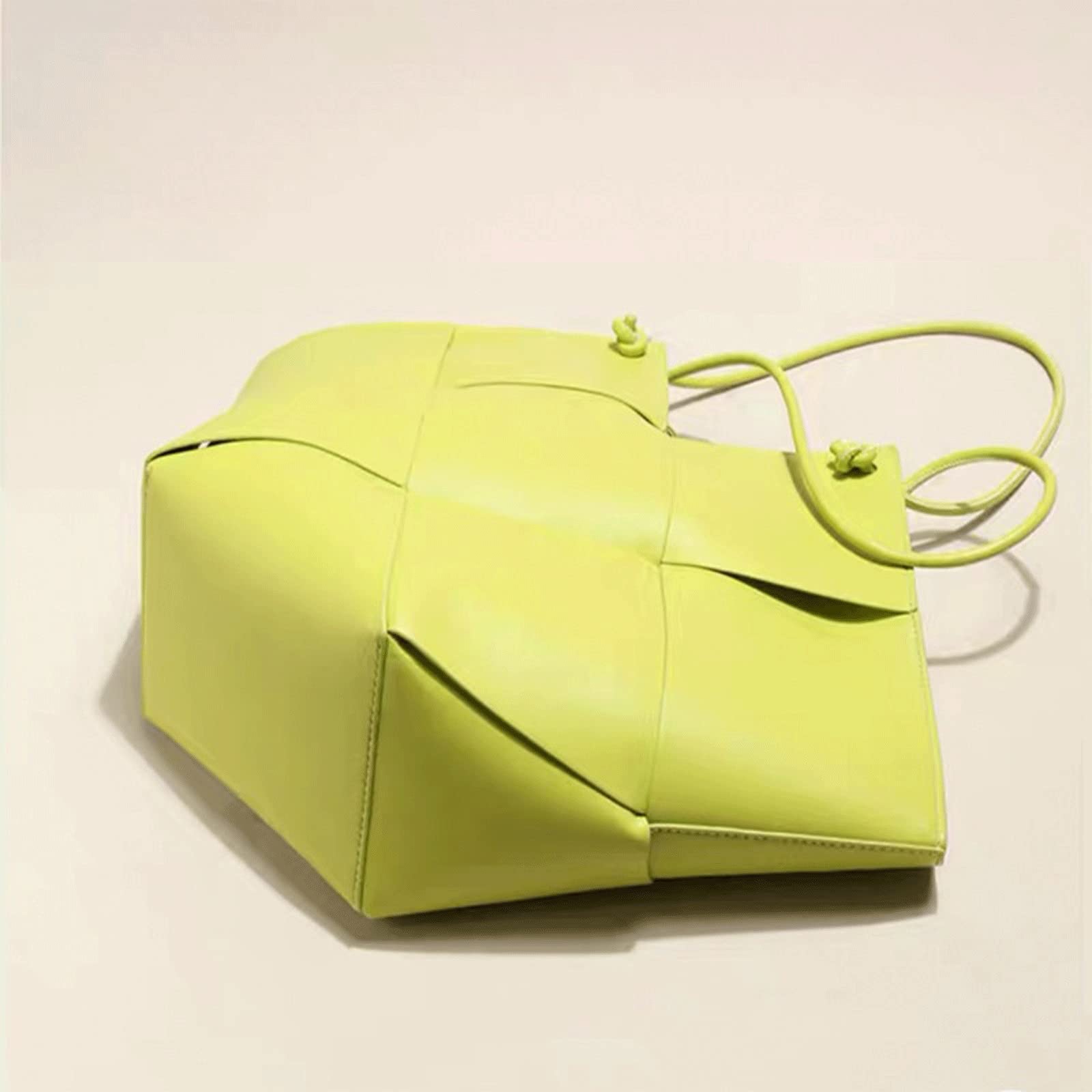 STRTT Designer Genuine Leather Tote Bag Soft Weave Leather Large Capacity Shopping Bag Ladies Shoulder Knot Bag (Color : Yellow)