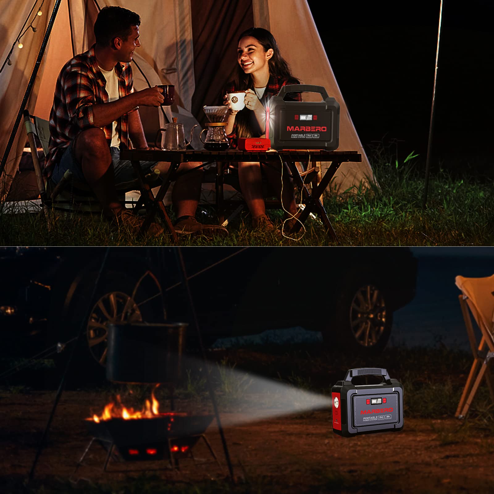 MARBERO Solar Generator 300W Portable Power Station 296Wh with 100W Solar Panel Included with DC, AC, USB A, USB C, Flashlights for Camping, Home, Outdoor, Office, School, Emergency