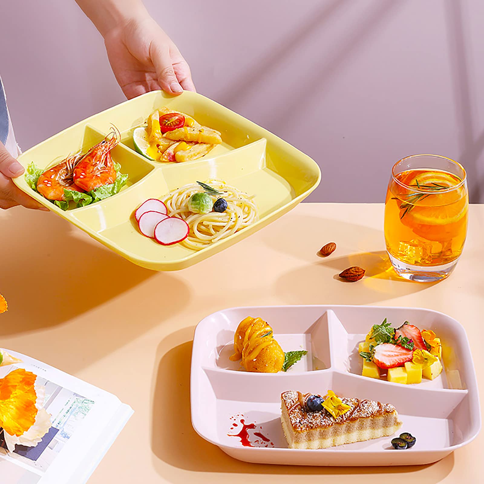 Nicunom 8 Pack Unbreakable Divided Plates, 10 Inch Portion Control Plates, Reusable 3-Compartment Dinner Plate For for Healthy Eating & Bariatric Diet, Microwave And Dishwasher Safe