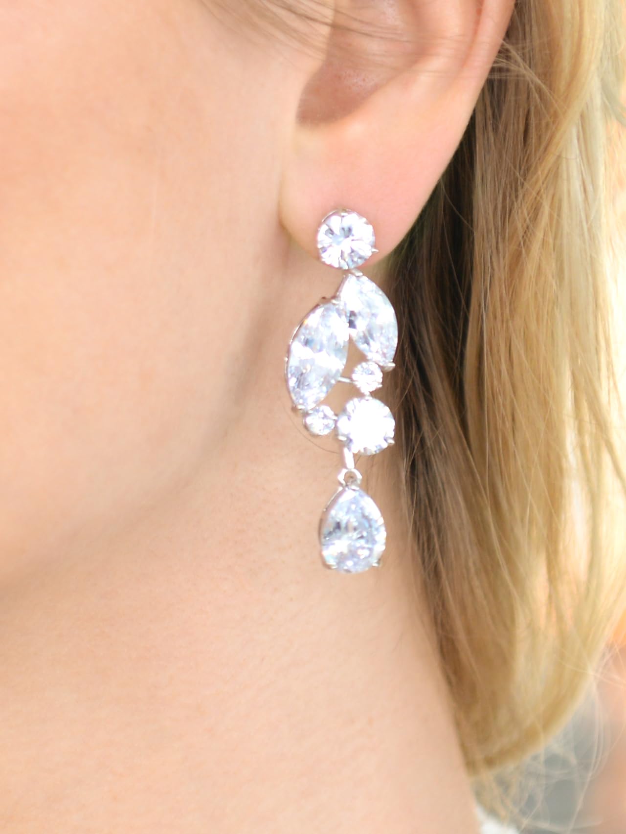 Mariell Bridal and Wedding Large Statement Earring, Bold Size Cubic Zirconia Crystal Jewelry for Brides, Pageant, Prom and Mother of the Bride