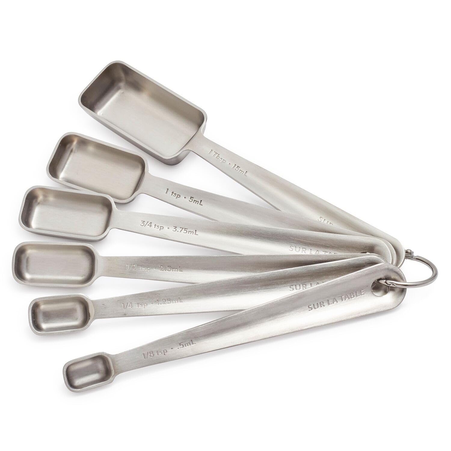 Sur La Table Rectangular Measuring Spoon Set, Stainless Steel, Fits in Spice Jars, Silver, Set of 6