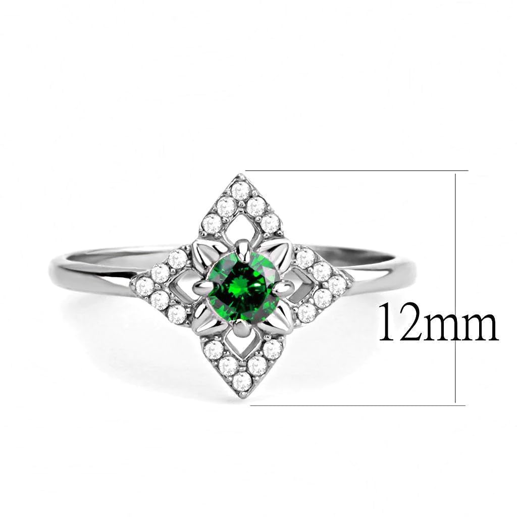 Rings for Women Green Emerald Stainless Steel Ring with AAA Grade CZ 8