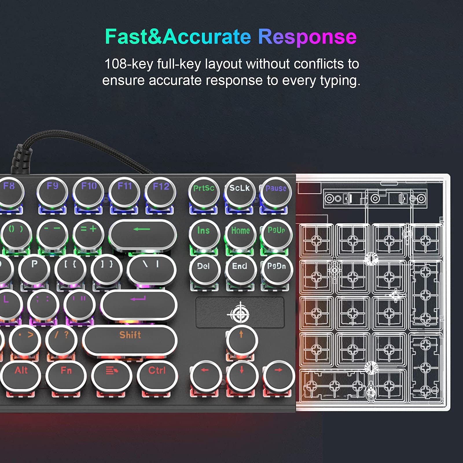 Mechanical Gaming Keyboard, Geeklin Rainbow LED Backlit Gaming Keyboard,USB Wired Mechanical Keyboard with Blue Switches for Desktop, Computer, PC(108 Keys, US Layout)