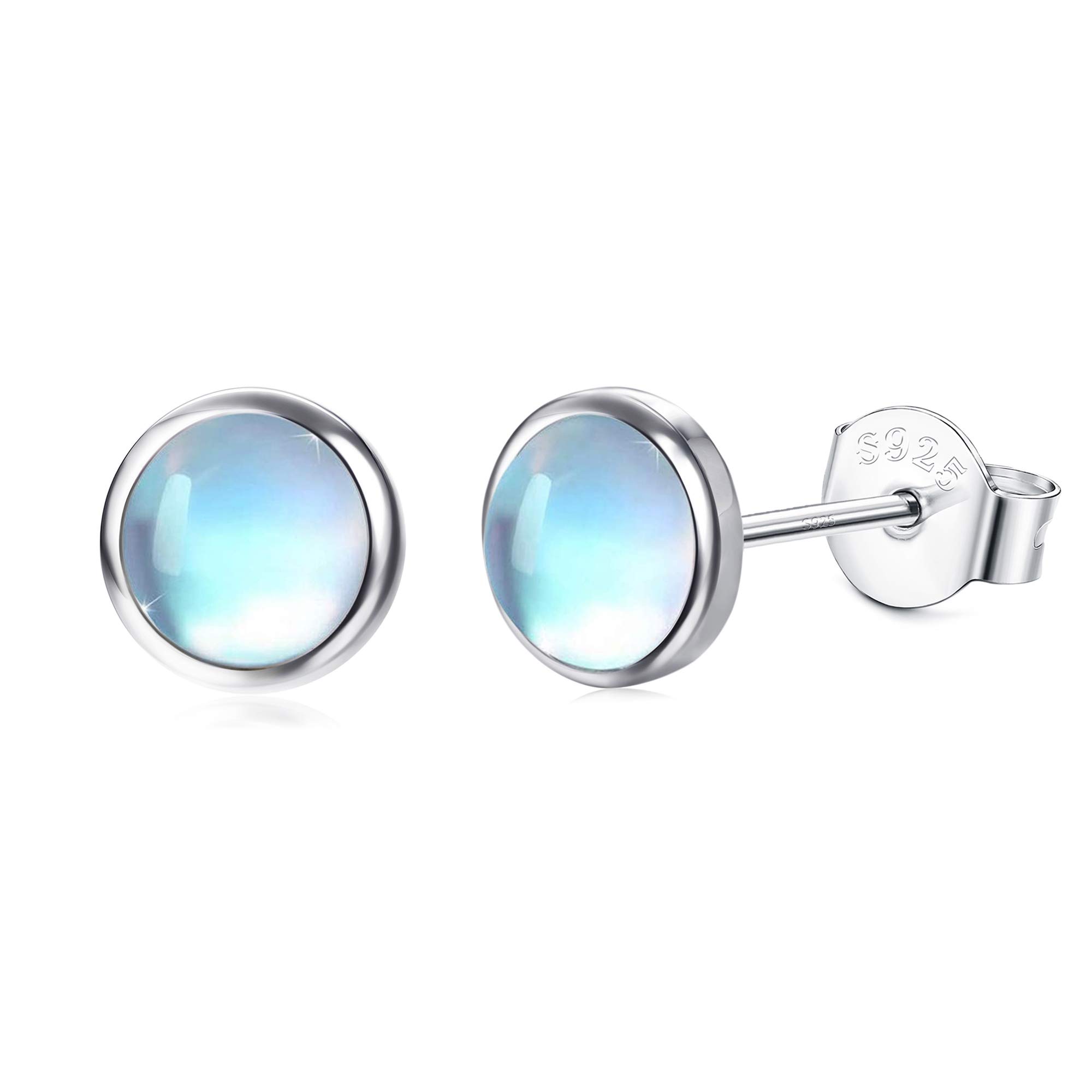 Milacolato 925 Sterling Silver Moonstone Stud Earrings 14K Gold Plated Synthetic Round Shape Moonstone Stud Earrings Small Stud Earrings for Women 6MM