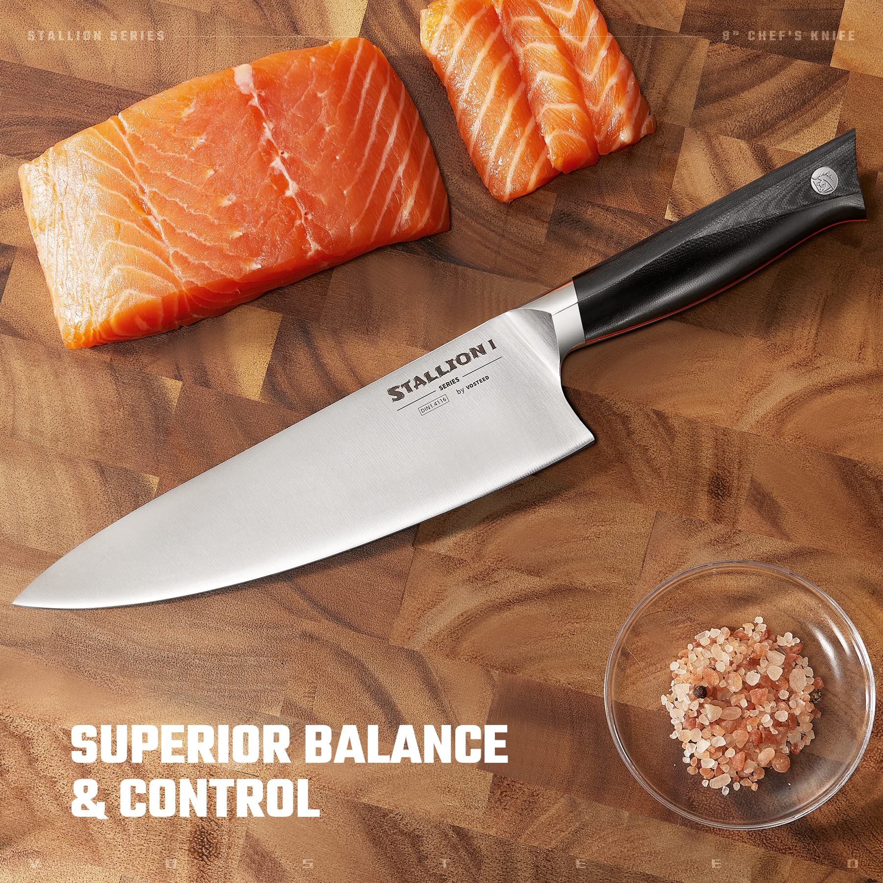 Vosteed Japanese Steel Chef Knife - 8 Inch Gyuto Chef Knife for Cooking & Cutting - Sharp Kitchen Knife (Stallion Series)