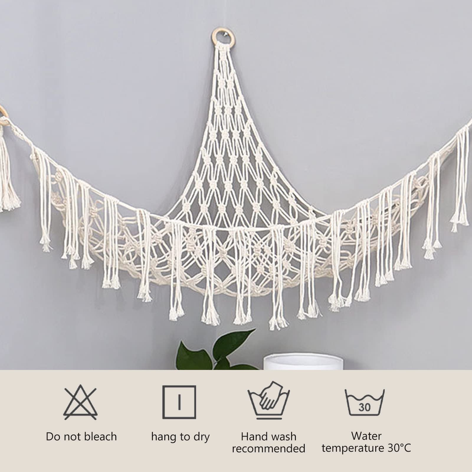 Stuffed Animal Net or Hammock With Led Light,Boho Decor Toy Hammock for Stuffed Animals with 6 Pcs Hooksand Macrame,Triangle Hanging ,Hanging Corner Toy Organizer Net for Playroom Bedroom Nursery Crib