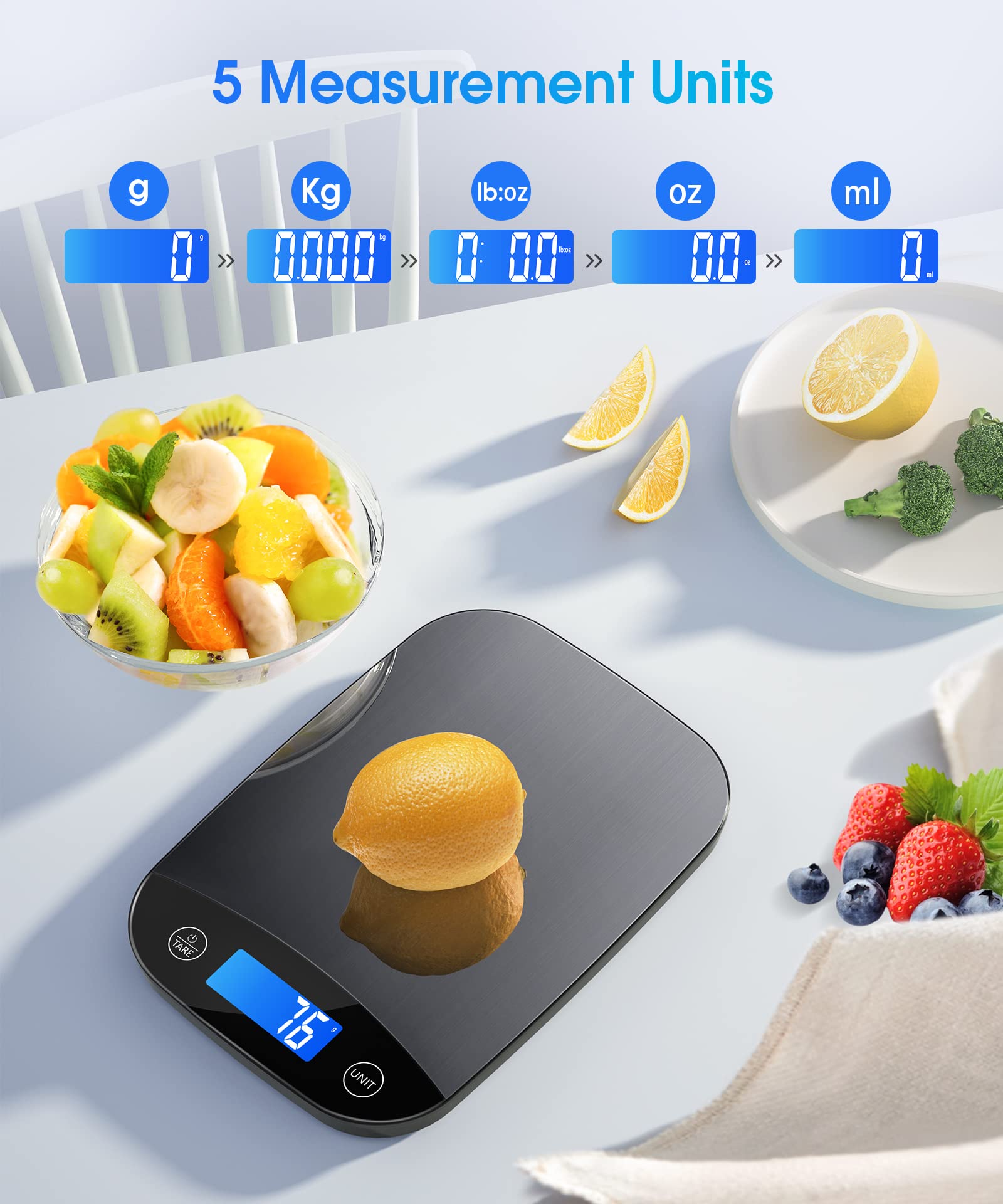 Nicewell Food Scale 22lbs Digital Kitchen Scale for Cooking Baking Weight Loss, Weighs in Grams and Ounce with 0.1oz/1g Resolution, Sleek Design and Large LCD Screen