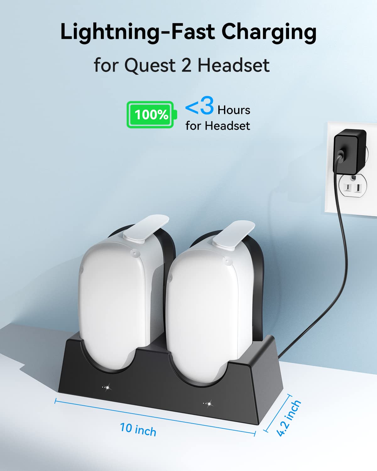 SiWiQU Dual Charging Dock for Quest 2, Fast Charger Station for Quest 2 with Charging Port Indicator, Upgrade 2 in 1 Charging Stand with 1.5M USB-C Link Cable