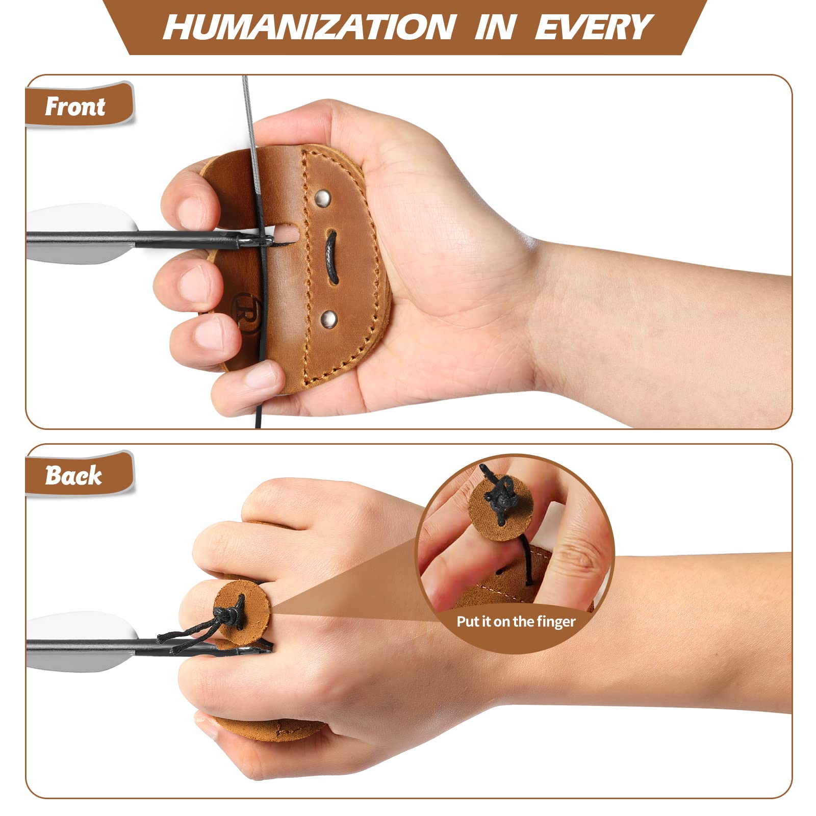 Ringsun Leather Archery Finger Tab Fingers Protector Protect Guard for Recurve Bows Handmade Bow Finger Guard Shooting Practice Gear RS02-7 Right Hand,Yellow Brown