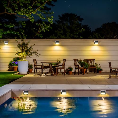 Solar Fence Lights - Solar Lights Outdoor Waterproof, Solar Powered Outdoor Lights Deck Lights for Outside Garden Backyard Patio Yard Wall Stair Step Railing Post 3LED Lighting, Warm Light, 6 Pack