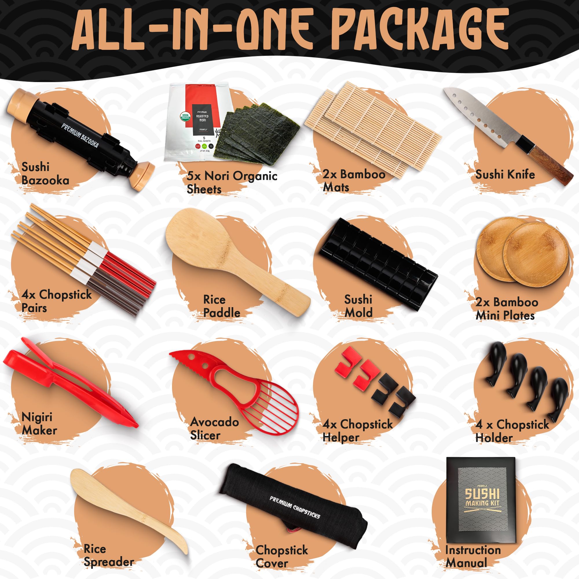 Sushi Making Kit Bazooka Sushi Maker Kit, Bamboo Sushi Kit Sushi Rolling Mat,Set for Beginners DIY Sushi at Home Easy Roll & Create Delicious Sushi Roller Sushi Knife Sushi Bamboo Roller, USDA Organic