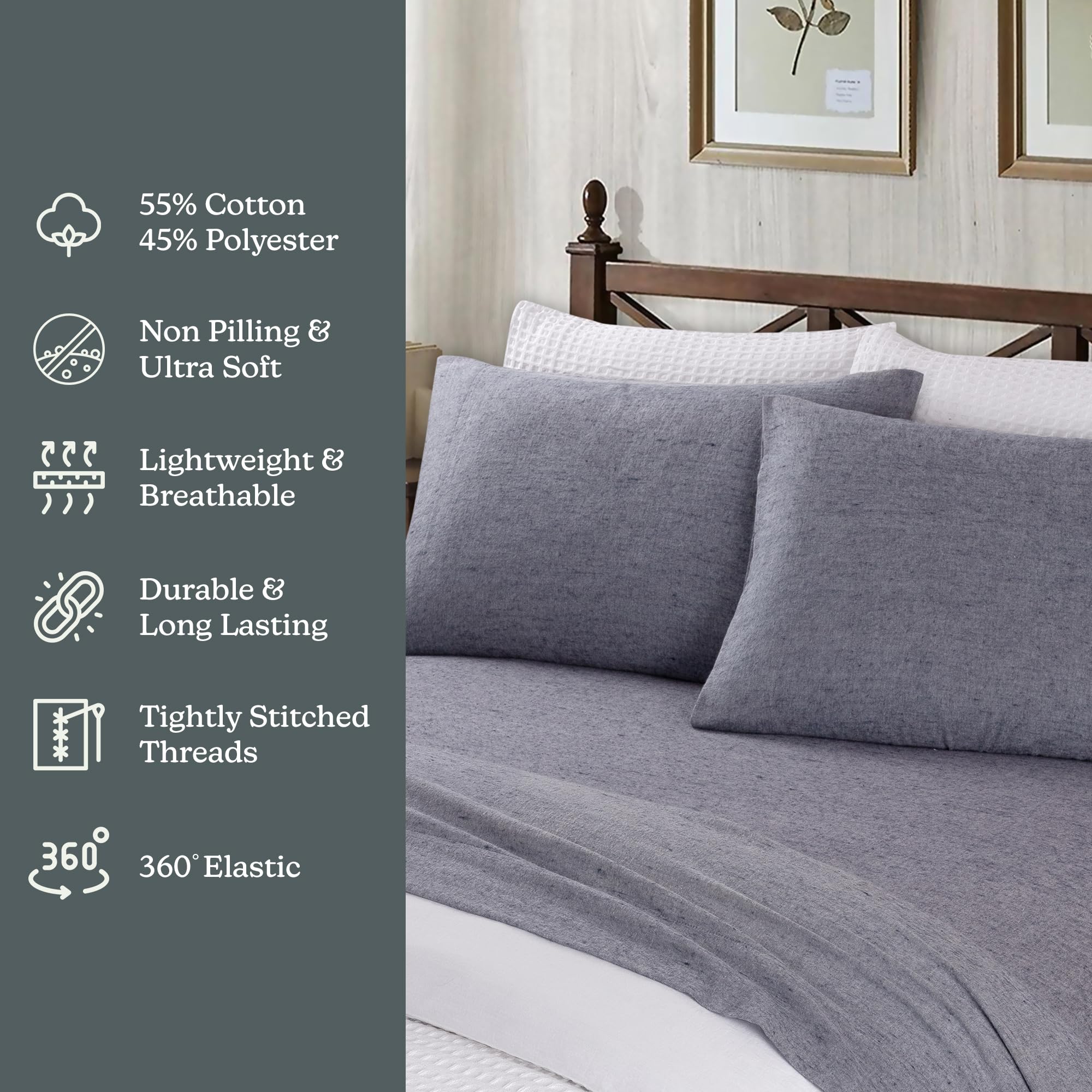 Lodge & Linen Flannel Sheet Set Full Size | Cotton, Heavyweight, Velvety Soft Flannel | Deep Pocket Flannel Sheets | Warm & Cozy Sheets | 4 Piece Set - Fitted, Flat and Pillowcases | Full - Charcoal