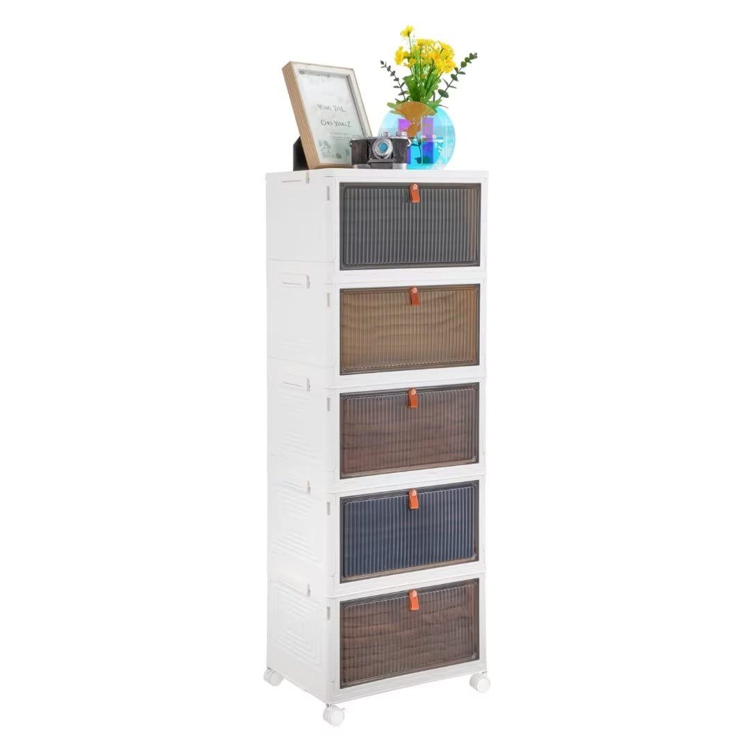 Plastic Storage Bins with Lids,Stackable storage bins for organization and storage 5 Tier(20Qt per tier),Storage Containers Organizer for organizers and storage, Durable Foldable Plastic Storage
