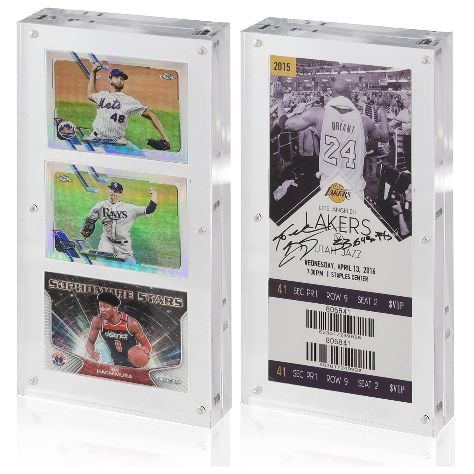 SJAELLAND 35PT Trading Card Display - Super Thick Self Stand Card Holder (21mm) - Acrylic Clear Sports 3 Card Display Case (3-Slot Double Stands)