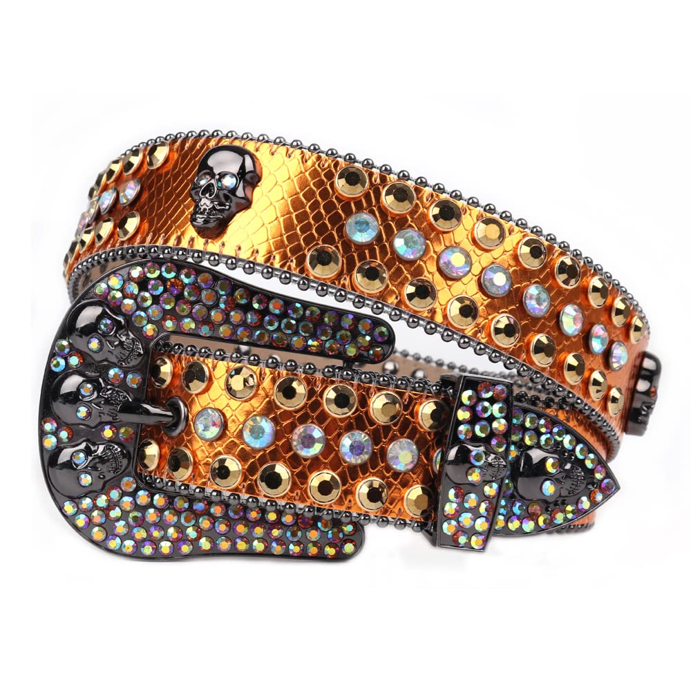 Rhinestone Belt Ladies Men Skull Belt Luxury Designer Diamond Embellished Belt Purple 38 inch