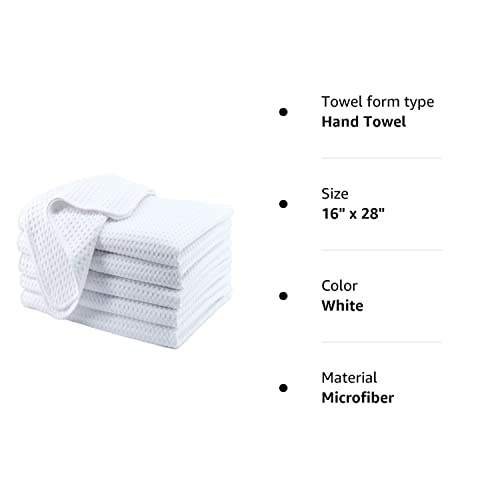ProHomTex Microfiber Kitchen Dish Hand Towels, Waffle Weave Set of 6 (16β x 28β) Highly Absorbent (White)