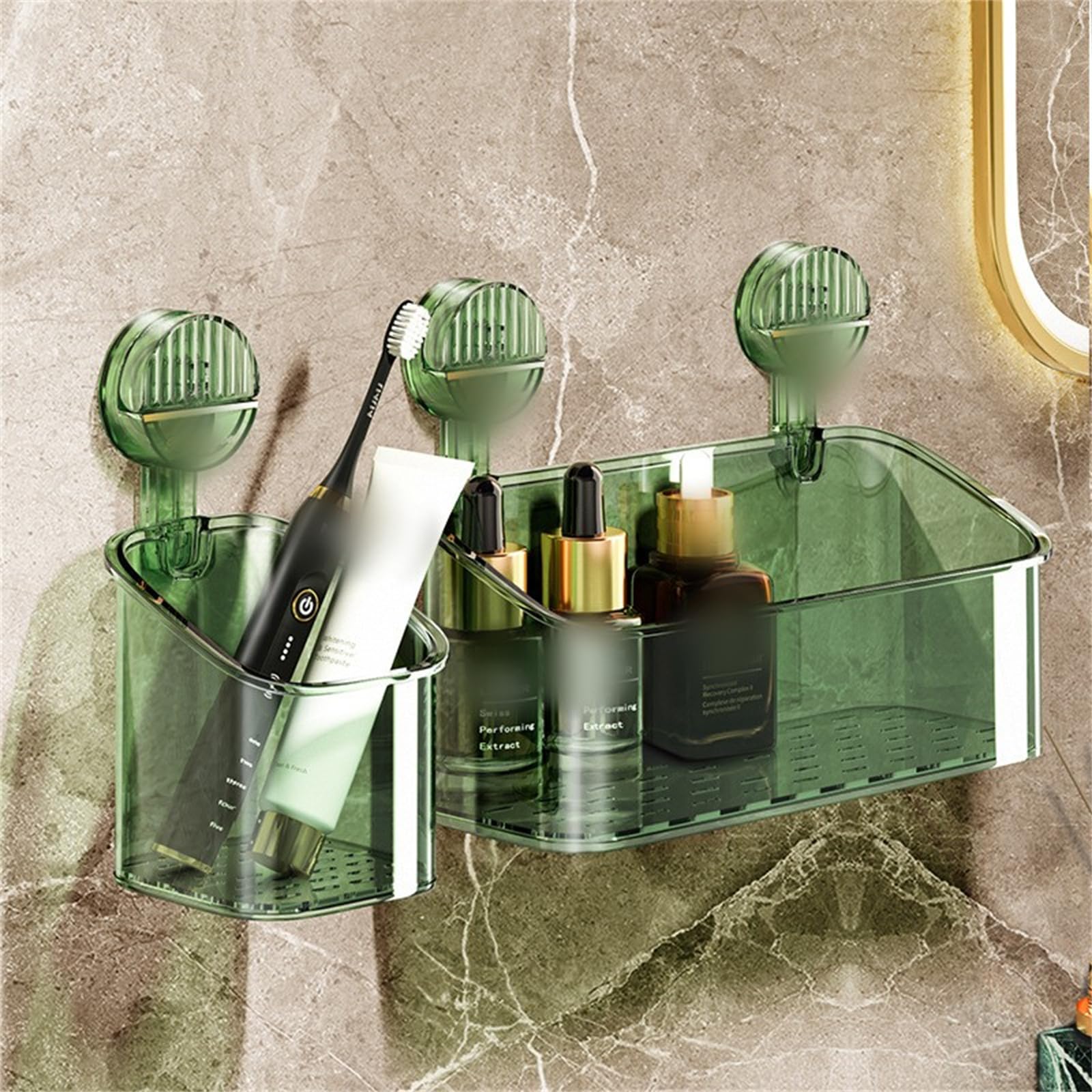 NURZIY Durable Shower Organizer, Bathroom No Punch Suction Cup Wall Mounted Cosmetic Storage Rack, Wash Thing Storage Box (Silver,Small)