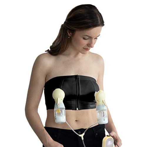 Medela Easy Expression Bustier, Hands Free Pumping Bra for Double Pumping, Size Large, Black, Comfortable and Adaptable with No-Slip Support for Easy Multitasking