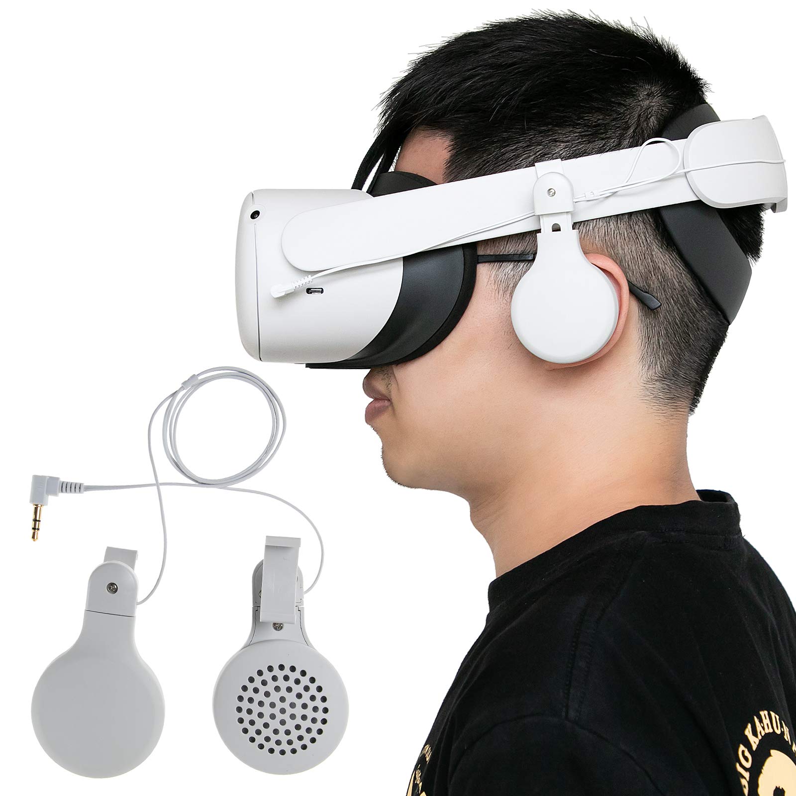 Orzero On-Ear Earbuds Compatible for Quest 2 Elite Strap (Not Fits for Original Flexible Headstrap), Gaming Headphones Rotate 360 Degrees - White