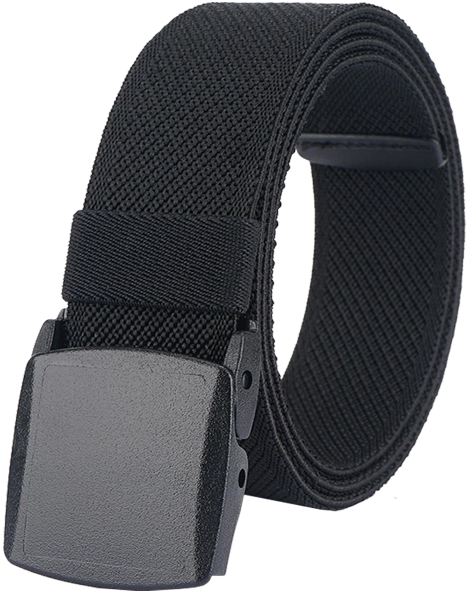 Men's Elastic Stretch Belts, Webbing Canvas Sports Belt for Men Women with Plastic Buckle for Outdoor Work Travel Golf, Adjustable Casual Belts for Pants Size Below 46 inches [53"Long 1.5"Wide](Black)
