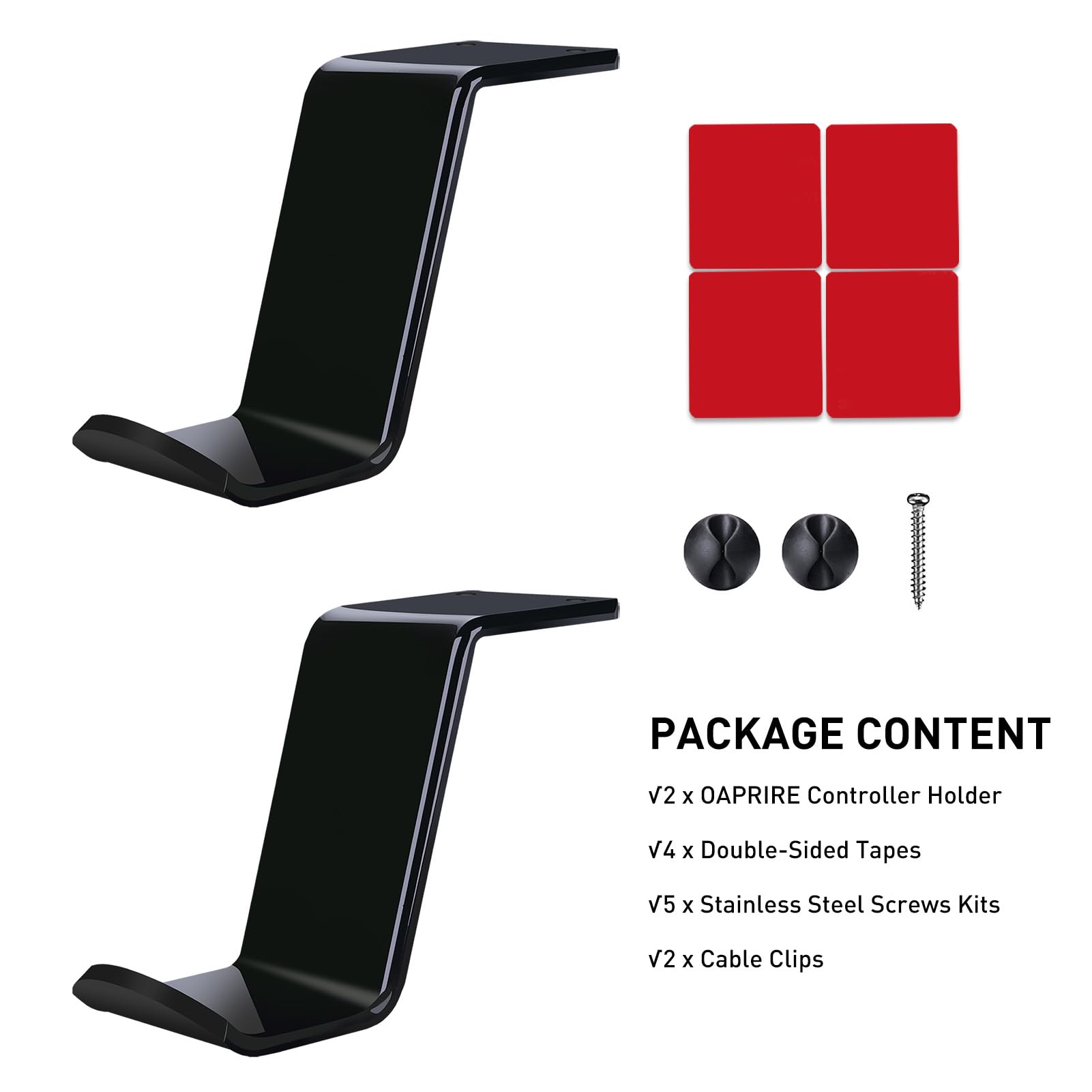 OAPRIRE Under Desk & Desktop Controller Holder Stand (2 Pack) for XBOX ONE PS4 PS5 STEAM SWITCH PC, Universal Gamepad Controller Accessories with Cable Clips - Create Exclusive Game Fortresses - Black