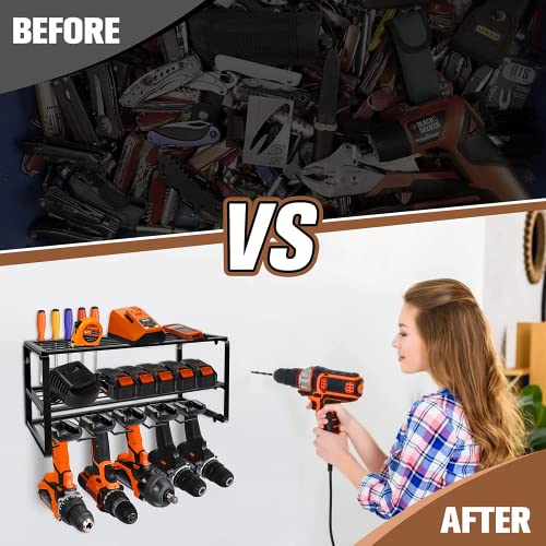 wocaxc Large Power Tool Organizer Storage-5 Drill Holder,Garage Tool Organizers and Storage Rack,Duty Floating Tool Shelf, Wall Mounted Tool Storage with Screwdriver Holder,Gift for Father's Day