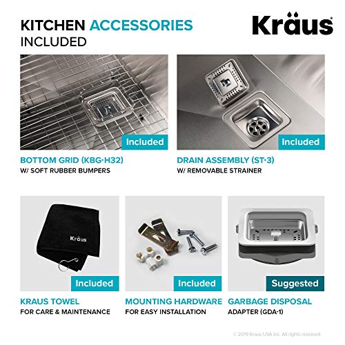 KRAUS Pax 31 1/2-inch 16 Gauge Undermount Single Bowl Stainless Steel Kitchen Sink, KHU32