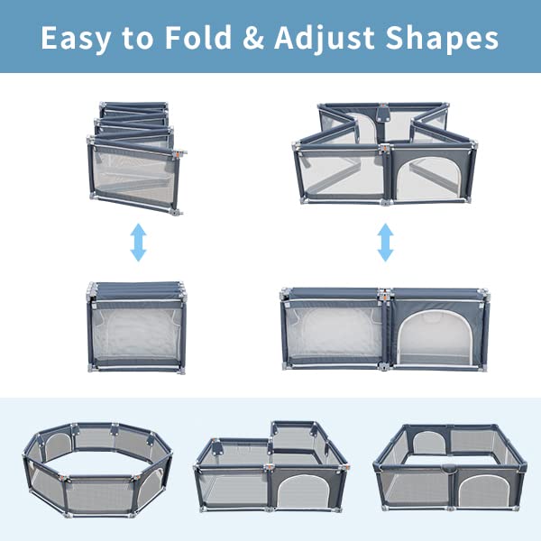 MARLBSIDE Foldable Playpen, Extra Large Baby Playpen, Packable & Portable Play Pens for Babies and Toddlers, Baby Play Yards with Breathable Mesh (Grey,71x71inch) HN-669
