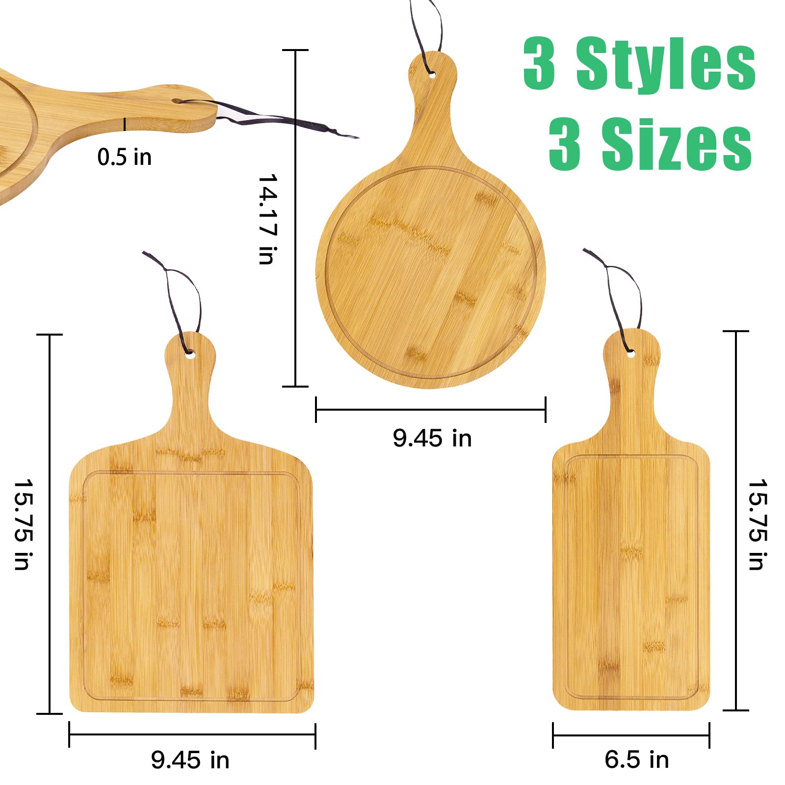 Ricawa Wood Cutting Board Set 3PCS, Kitchen Bamboo Cutting Board, Chopping Board with Juice Groove and Handle – Wood Serving Tray for Meet, Bread, Pizza, Cheese, Fruit &Vegetables(3 Pack, 3 Style)