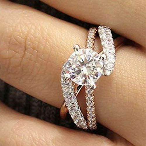 Metmejiao 18K Rose Gold Plated CZ Crystal Square Simulated Diamond Engagement Ring Promise Rings for Women (US Code 9)