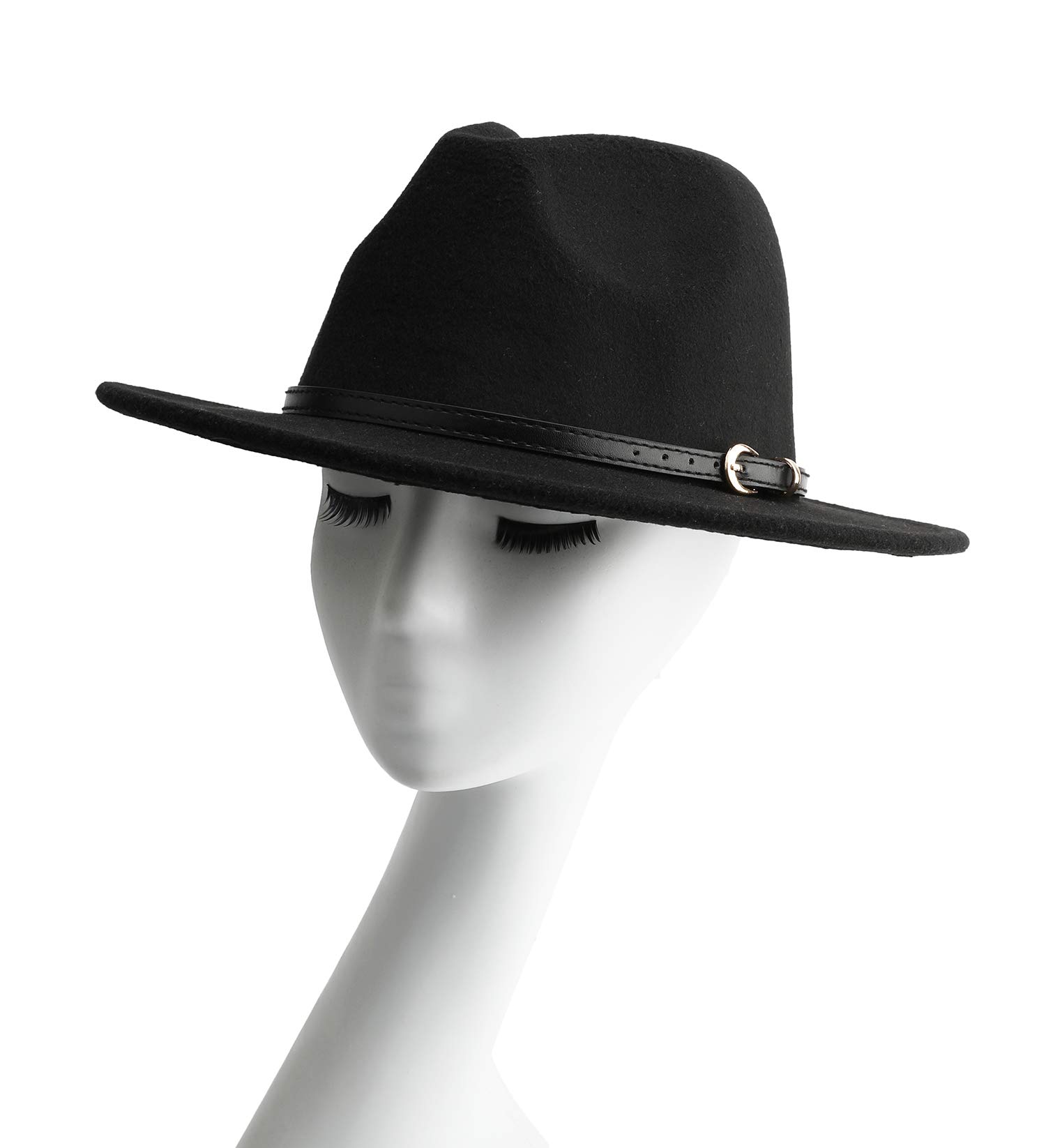 Melesh Wide Brim Unisex Classic Belt Buckle Fedora Hat (b Black)
