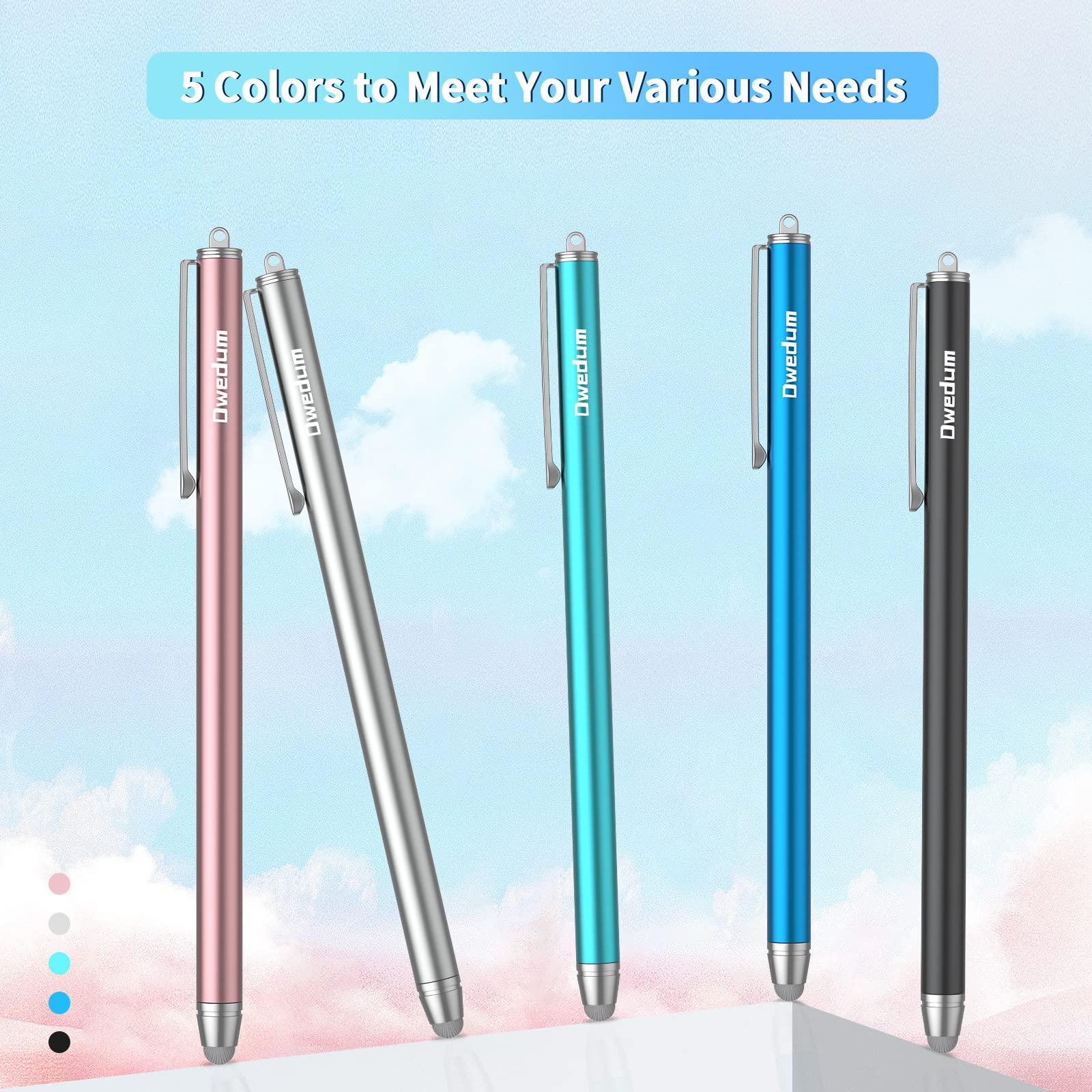 Stylus Pens for Touch Screens, 2-in-1 Active Stylus Pen for iPad Compatible with iPad/iPhone/Android/Samsung/Tablet and Other Touch Screen (Pink/Light Blue/Silver/Dark Blue/Black)