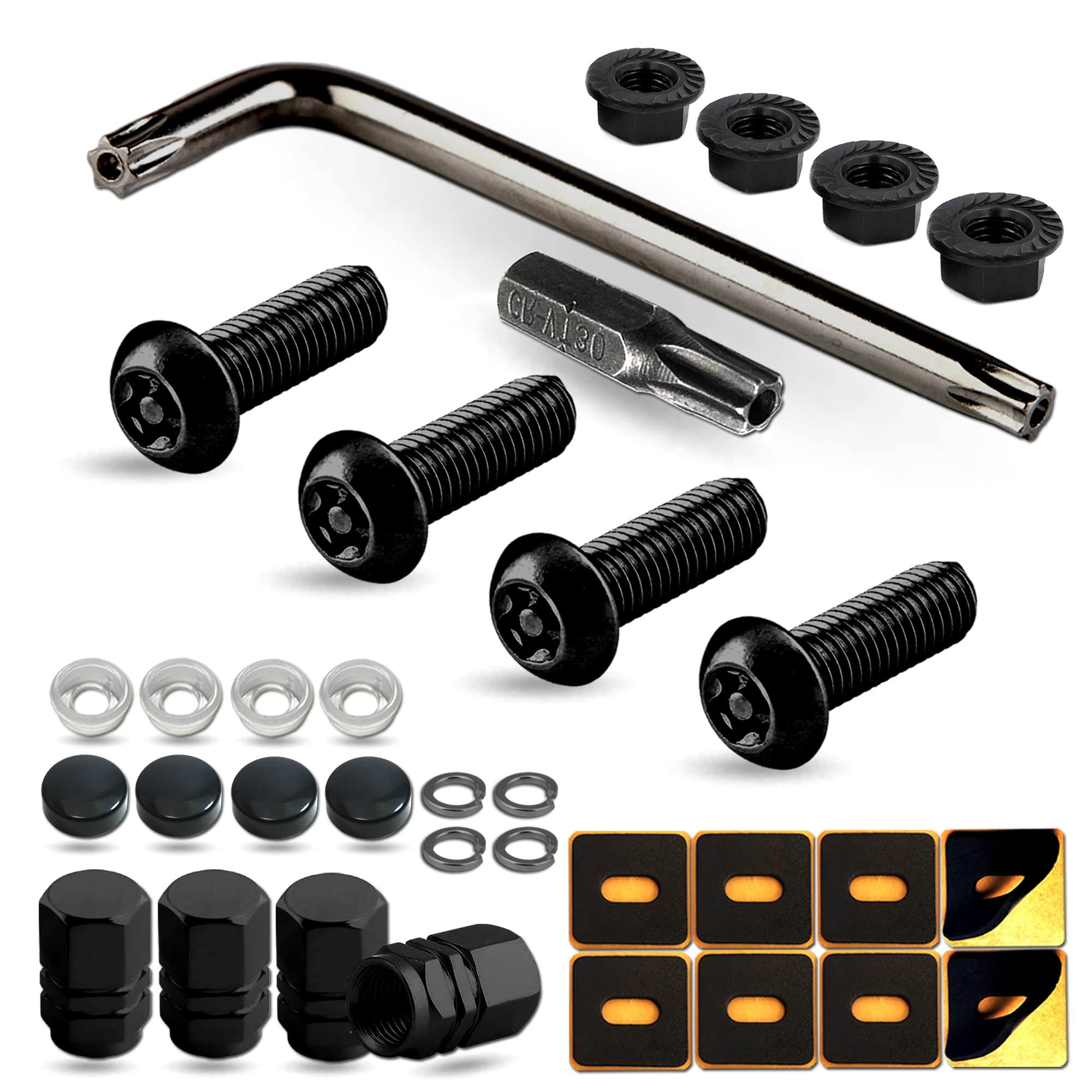 MINDA Black Anti Theft License Plate Screws- Rustproof Stainless Steel Security Car Tag Bolts Hardware,M6 (1/4 inch ) Tamper Proof Screws,Fastener Nut,Caps Cover for Front Rear Frame Holder Mounting