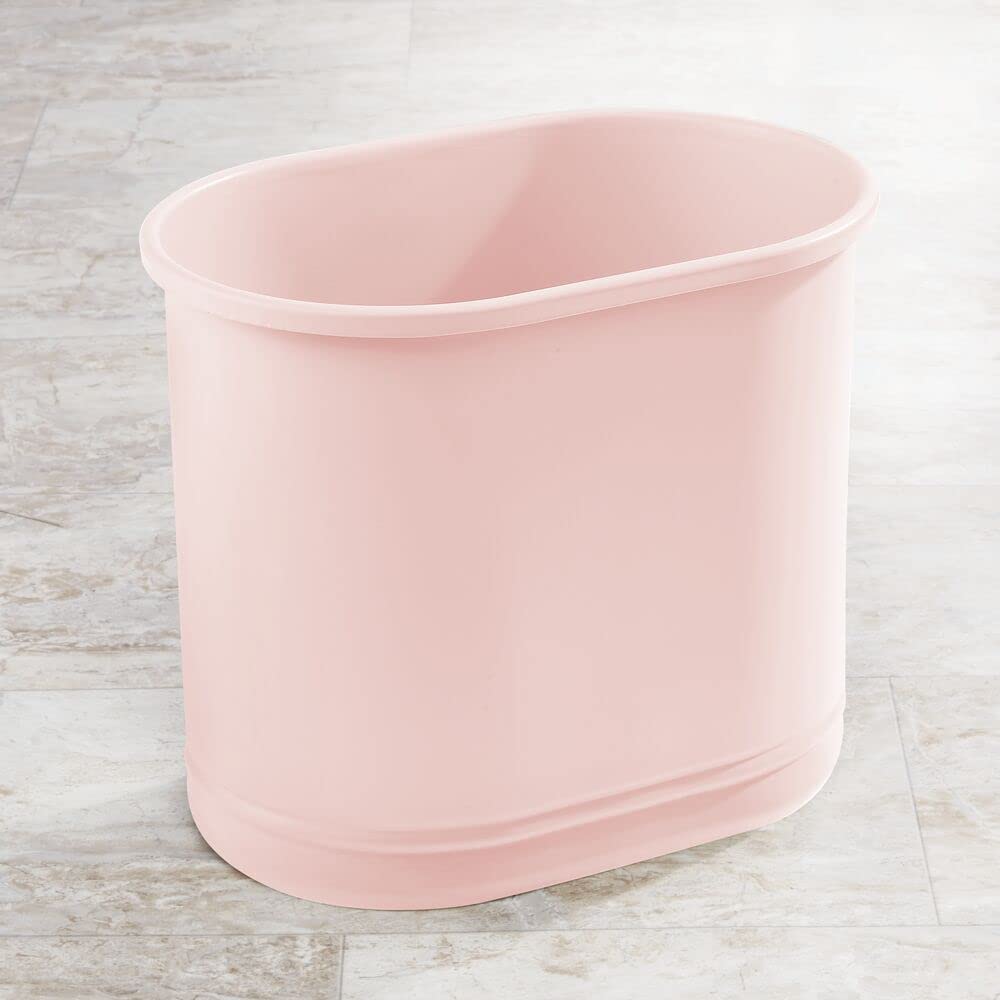mDesign Small Metal Oval 2.5 Gallon Trash Can, Decorative Wastebasket, Garbage Trashcan DustBin for Bathroom, Bedroom, Bedroom, Kitchen, Office, Waste, Refuse, Recycling, Vivi Collection, Light Pink