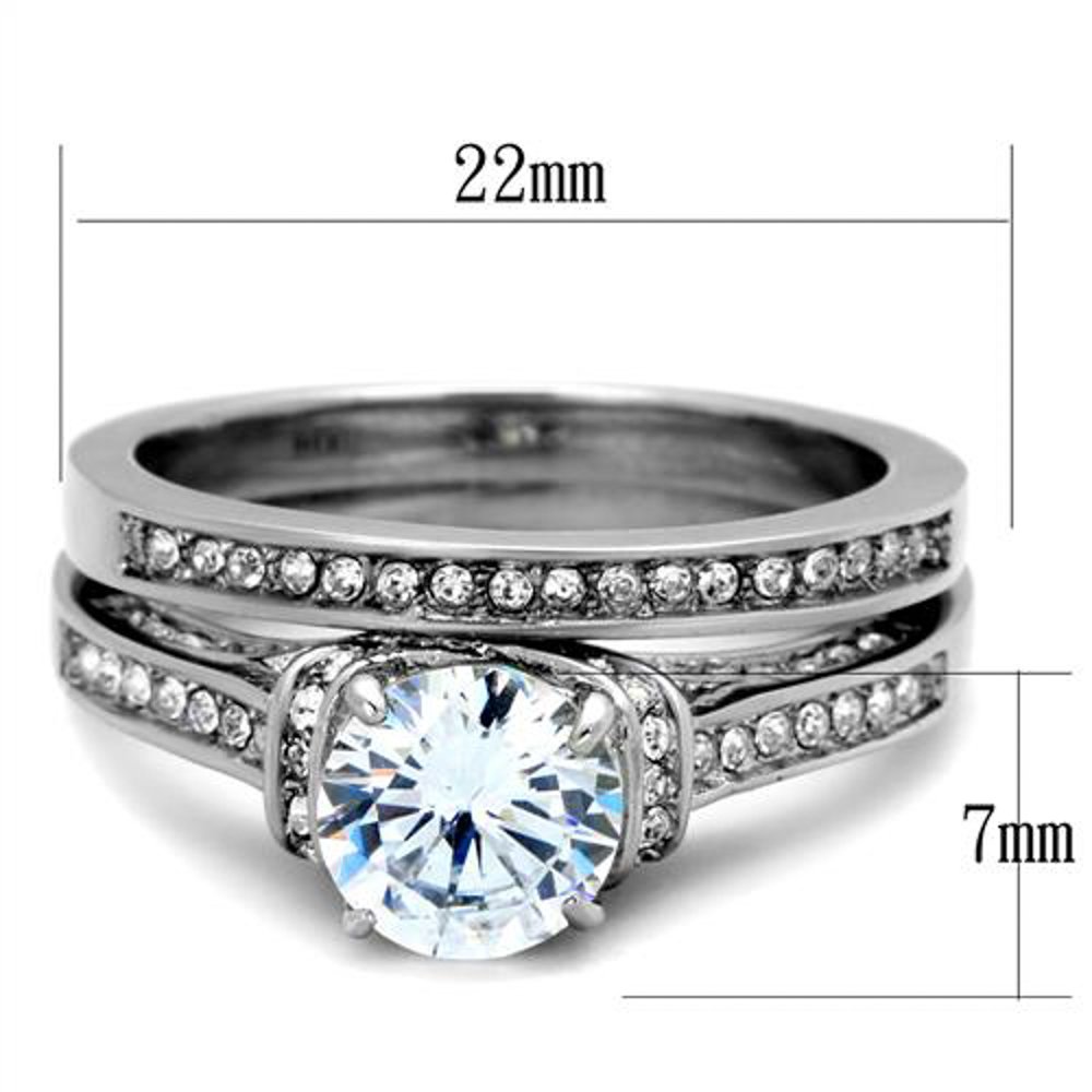 Marimor Jewelry 2.75 Carat Round Cut Cubic Zirconia Stainless Steel Wedding Ring Set Women's Size 6