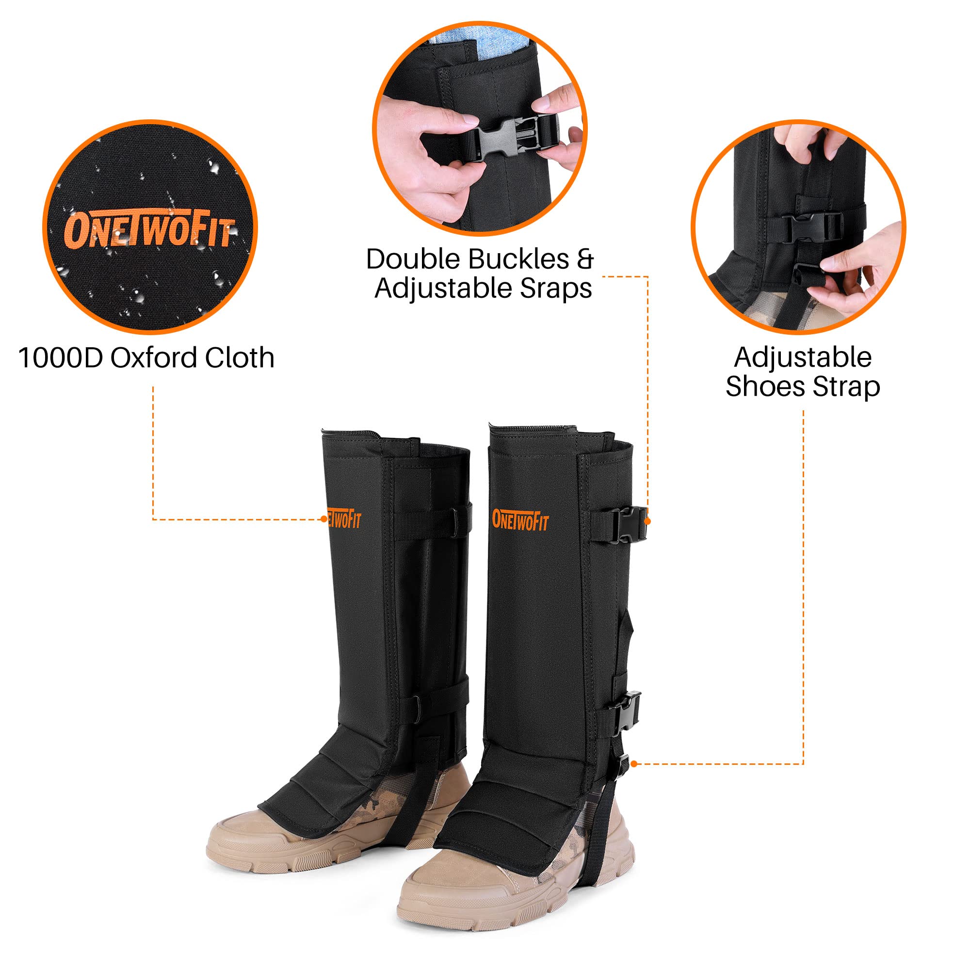 ONETWOFIT Snake Gaiters, Adjustable Snake Chaps for Men Women Hiking Hunting with Removable Knee Guards, Carry Bag, Foot Strap, Lightweight Snake Bite Protection for Lower Legs