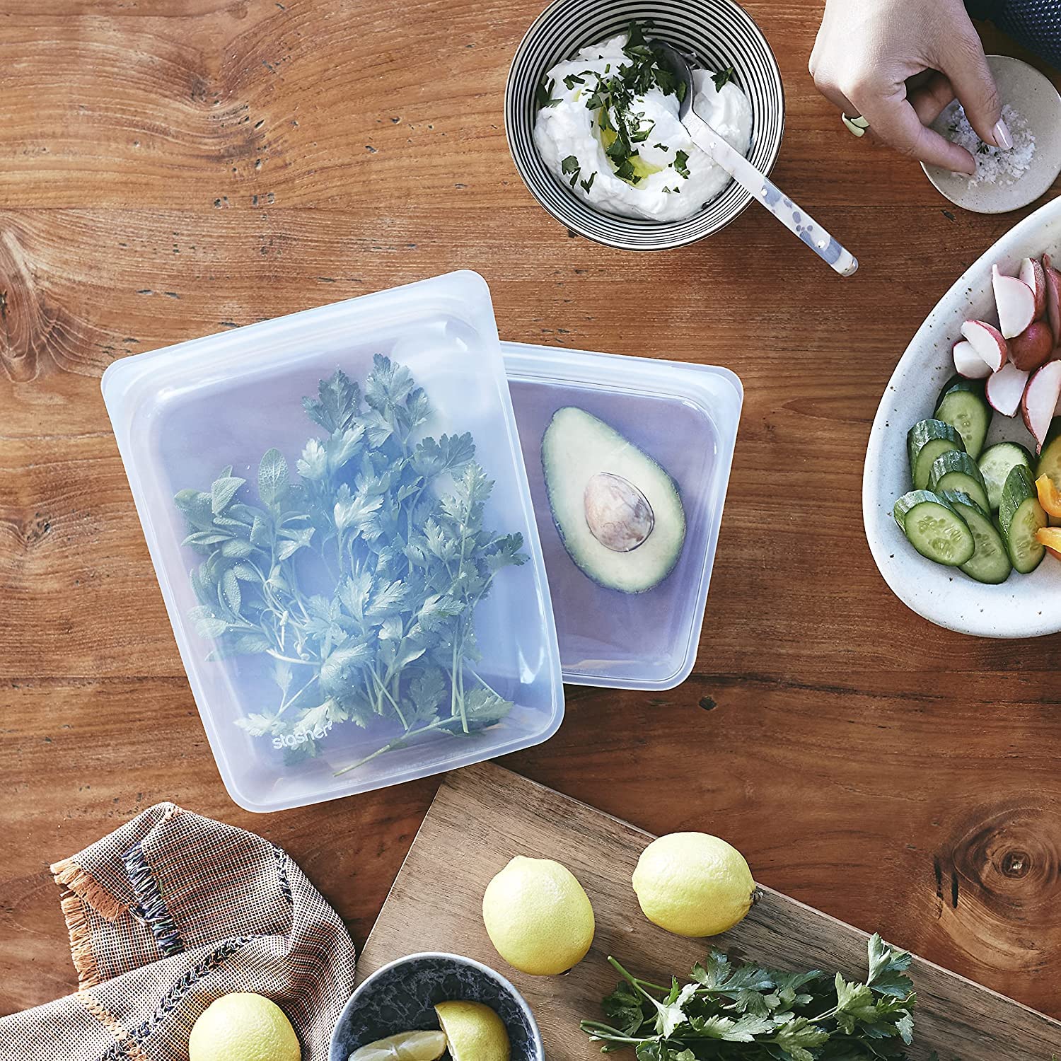 Stasher Silicone Reusable Storage Bag, 2 Sandwich (Clear + Ash) | Food Meal Prep Storage Container | Lunch, Travel, Makeup, Gym Bag | Freezer, Oven, Microwave, Dishwasher Safe, Leakproof