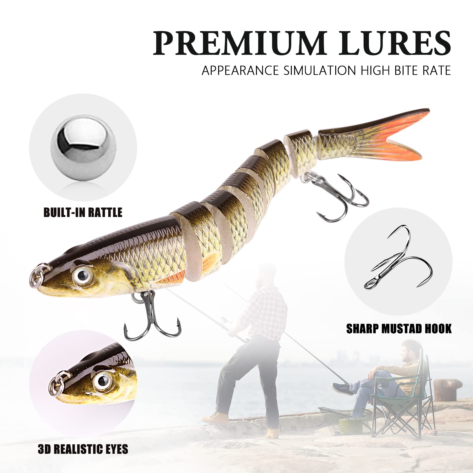 Pumowu Fishing Lures Set, Multi-Stage Bait ,Slow Sinking Bionic Bait , Freshwater Saltwater bass Bionic Bait bass, Men's Fishing Gift